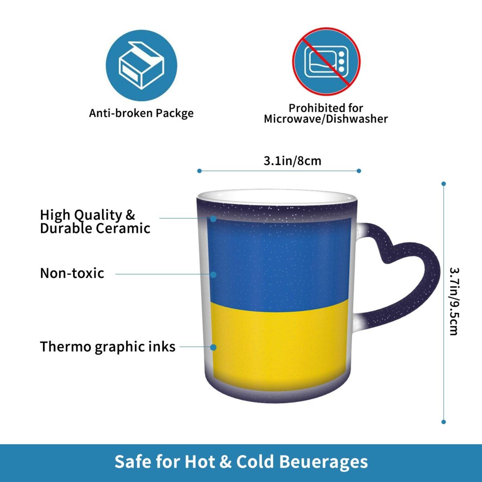 BBEXJIGY Flag of Ukraine Print Thermal Reactive Coffee Mug Ceramic Cups That Change Color with Heat