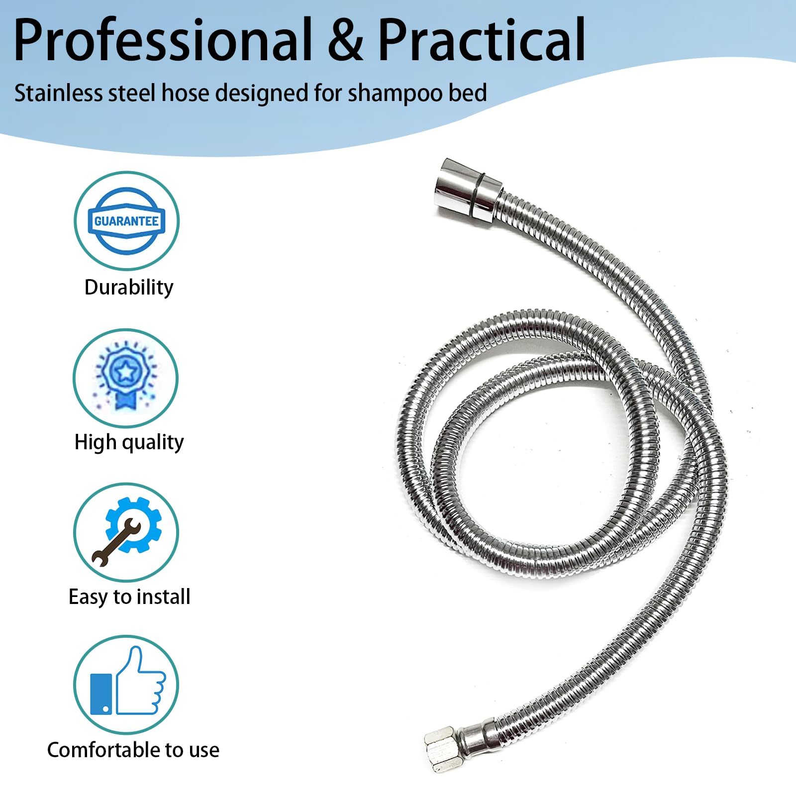 2 Packs Shampoo Bowl Hose, 1/2" Thread to 1/4" Thread Nut Stainless Steel Shampoo Hose for Professional Salon Shampoo Bowl, Sink Faucet and Sprayer Head Replacement Part