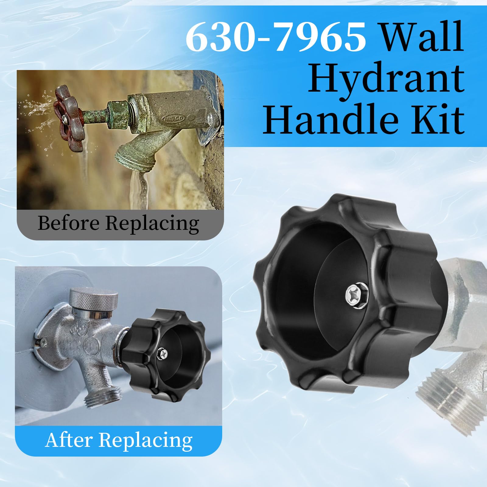 GJK 630-7965 Wall Hydrant Handle Kit Compatible with Prier Mansfield 300 400 & 500 Series Wall Hydrants, Wheel Shaped Frost Proof Hydrant Faucet Handle Parts, Outdoor Faucet Handle & Screw Kit
