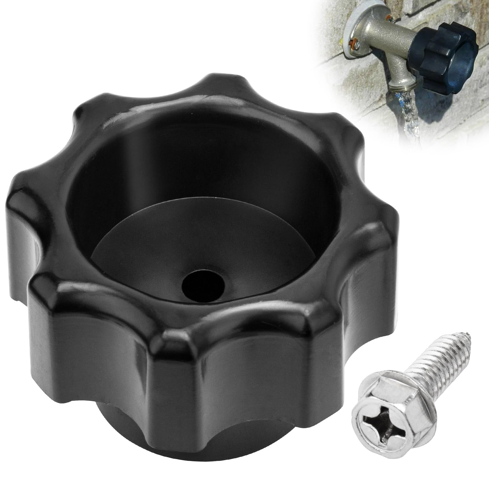 GJK 630-7965 Wall Hydrant Handle Kit Compatible with Prier Mansfield 300 400 & 500 Series Wall Hydrants, Wheel Shaped Frost Proof Hydrant Faucet Handle Parts, Outdoor Faucet Handle & Screw Kit