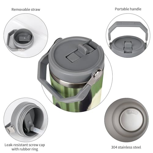 30oz Stainless Steel Insulated Tumbler with Flip Lid & Straw, Leakproof Travel Mug for Car, Cute Panda Double Wall Vacuum Thermal Coffee Cup with Handle, Spill-Proof Design for Hot/Cold Drinks