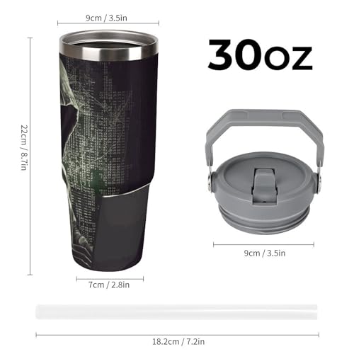 HJUQNGF 30oz Stainless Steel Insulated Tumbler with Flip Lid & Straw, Leakproof Travel Mug for Car, Hacker Double Wall Vacuum Thermal Coffee Cup with Handle, Spill-Proof Design for Hot/Cold Drinks