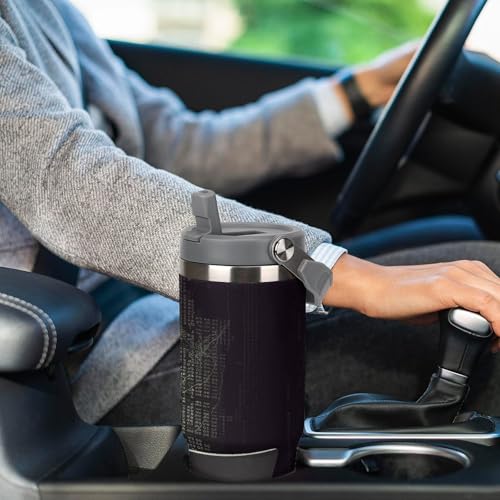HJUQNGF 30oz Stainless Steel Insulated Tumbler with Flip Lid & Straw, Leakproof Travel Mug for Car, Hacker Double Wall Vacuum Thermal Coffee Cup with Handle, Spill-Proof Design for Hot/Cold Drinks