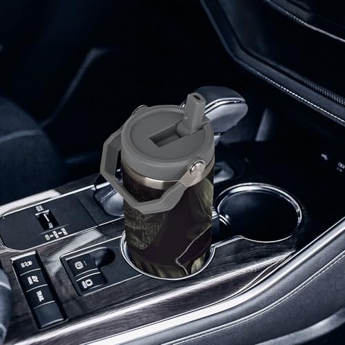HJUQNGF 30oz Stainless Steel Insulated Tumbler with Flip Lid & Straw, Leakproof Travel Mug for Car, Hacker Double Wall Vacuum Thermal Coffee Cup with Handle, Spill-Proof Design for Hot/Cold Drinks