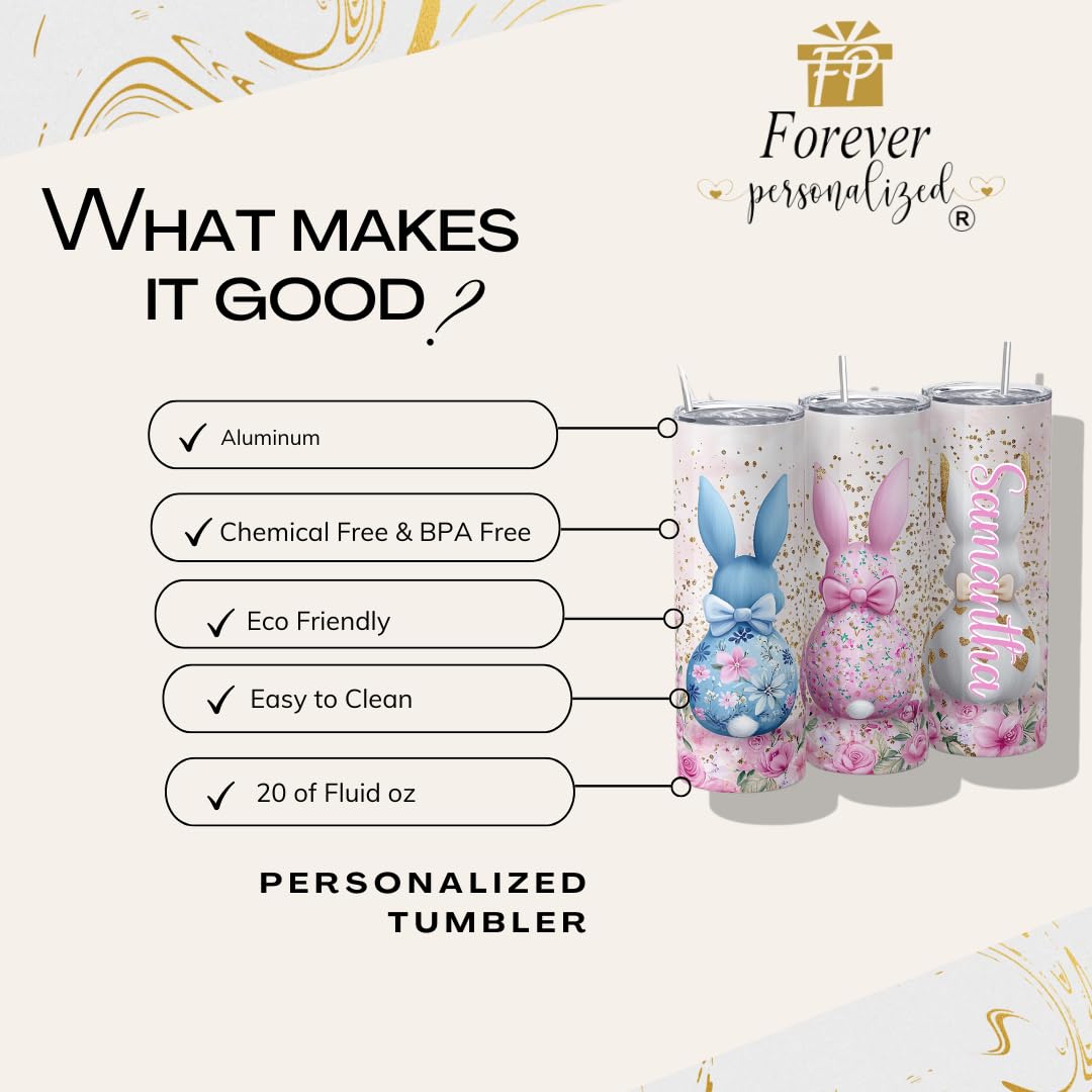 Custom Printed Floral Bunny Easter Tumbler | Personalized Double Wall Insulated Travel Mug | Spring Design with Name (Floral Bunny)
