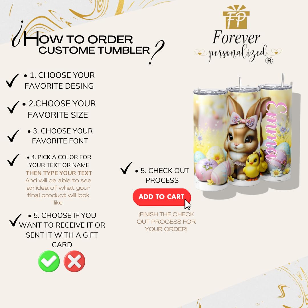 Custom Printed Cute Bunny Easter Tumbler | Personalized Double Wall Insulated Travel Mug | Spring Design with Name (Cute Bunny)