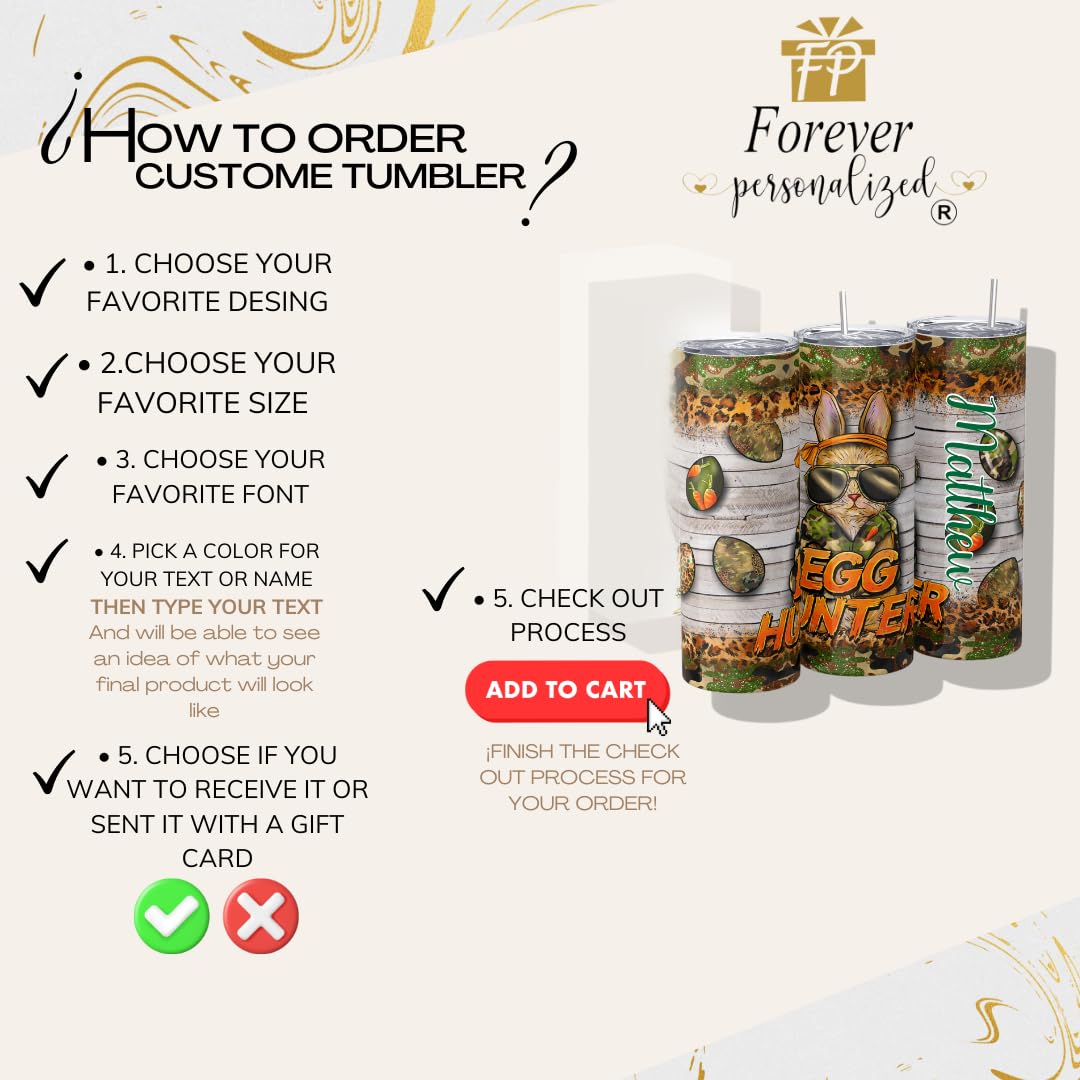 Custom Easter (Egg Hunter Tumbler | Personalized 20oz Double Wall Insulated Travel Mug | Spring Design with Name (Egg Hunter)