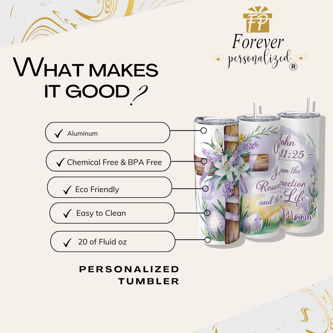 Custom Easter John 11:25 Tumbler | Personalized Easters Insulated Travel Mug | Spring Design with Name (John 11:25)