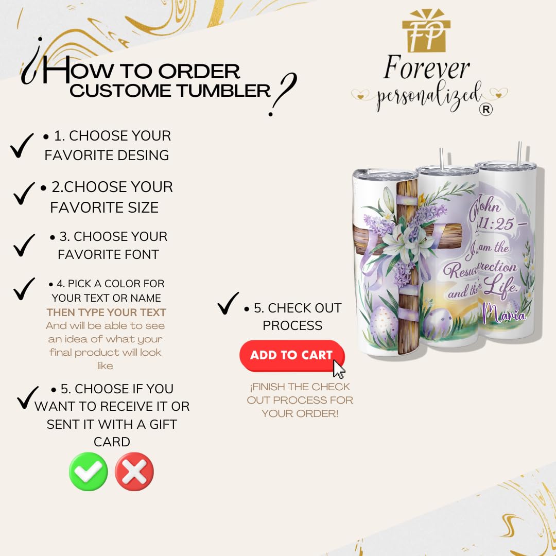 Custom Easter John 11:25 Tumbler | Personalized Easters Insulated Travel Mug | Spring Design with Name (John 11:25)