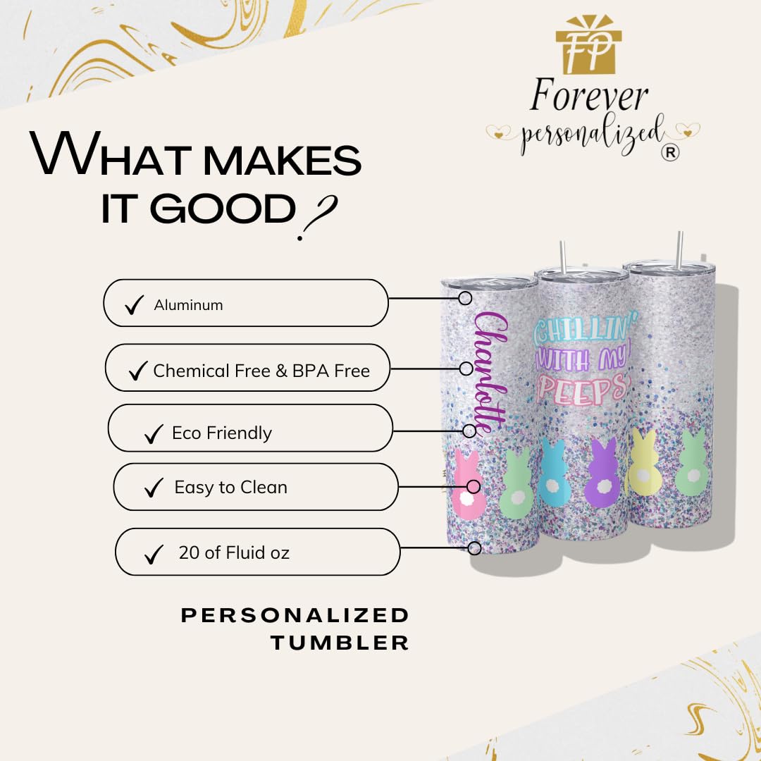 Custom Printed Chillin with my Peeps Easter Tumbler | Personalized Double Wall Insulated Travel Mug | Spring Design with Name (Chillin with my Peeps)
