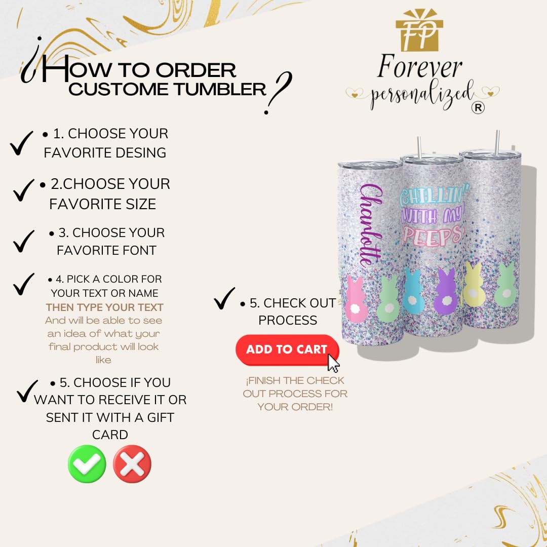 Custom Printed Chillin with my Peeps Easter Tumbler | Personalized Double Wall Insulated Travel Mug | Spring Design with Name (Chillin with my Peeps)