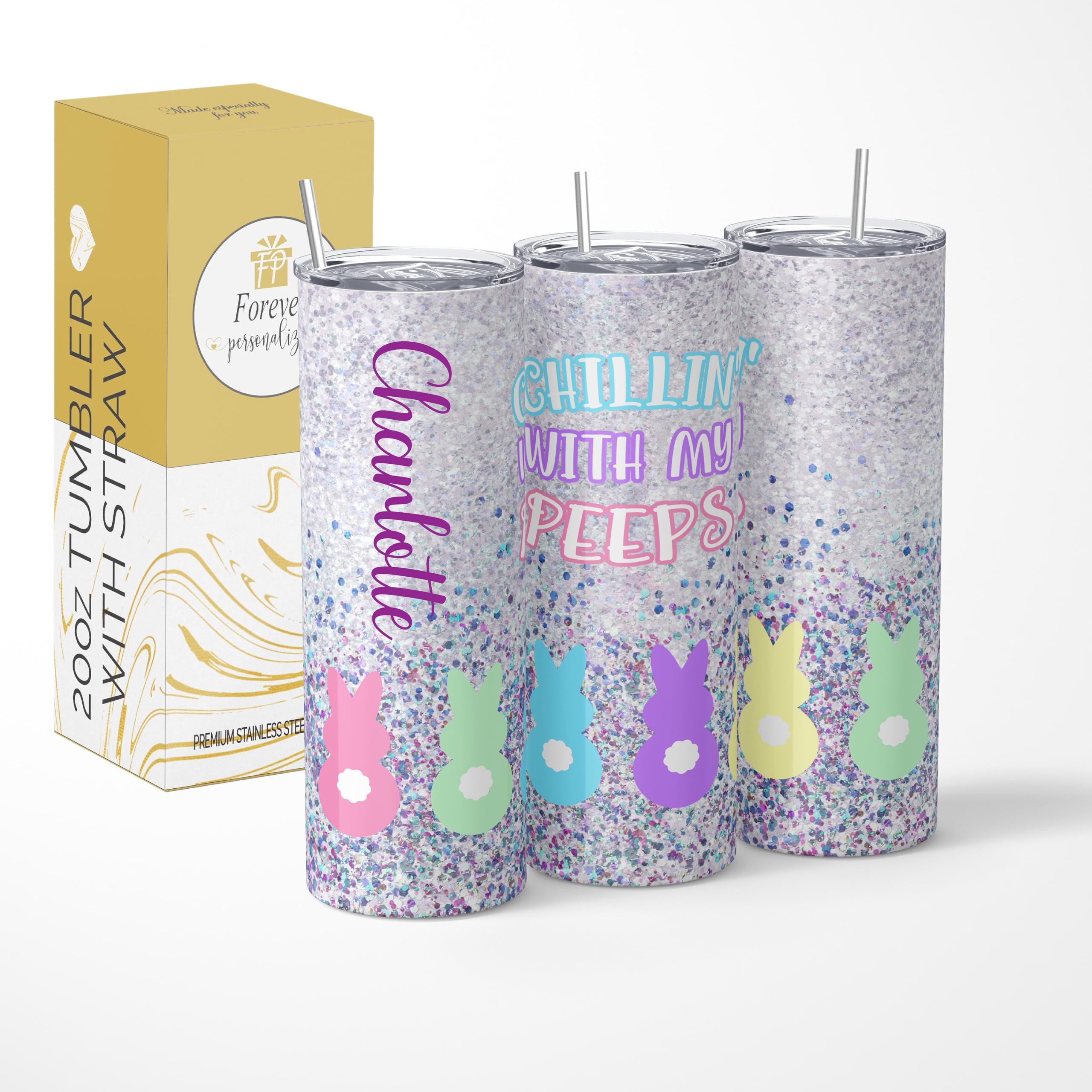 Custom Printed Chillin with my Peeps Easter Tumbler | Personalized Double Wall Insulated Travel Mug | Spring Design with Name (Chillin with my Peeps)