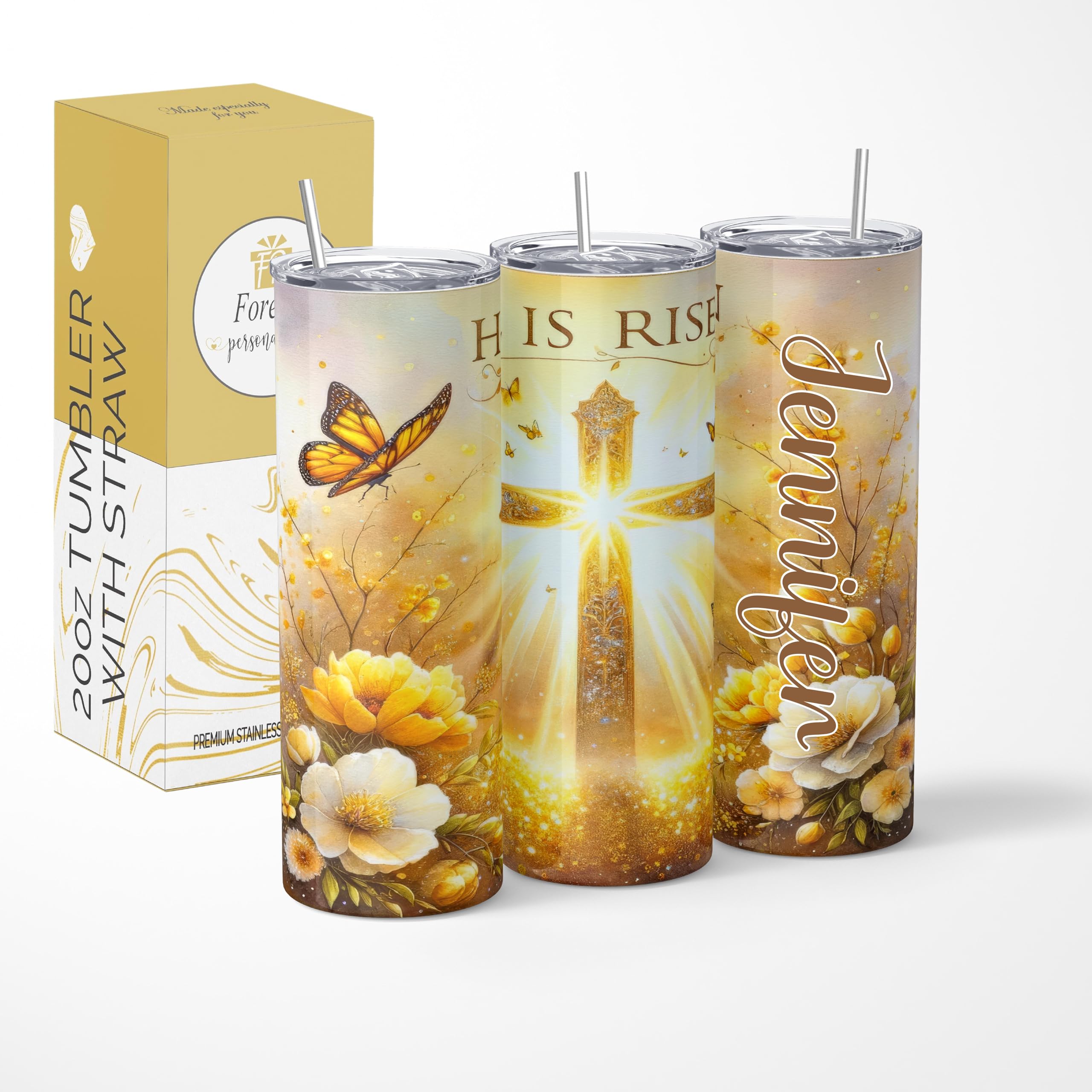 Custom He is Risen Easter Tumbler | Personalized Do8uble Wall Insulated Travel Mug | Spring Design with Name (He is Risen)