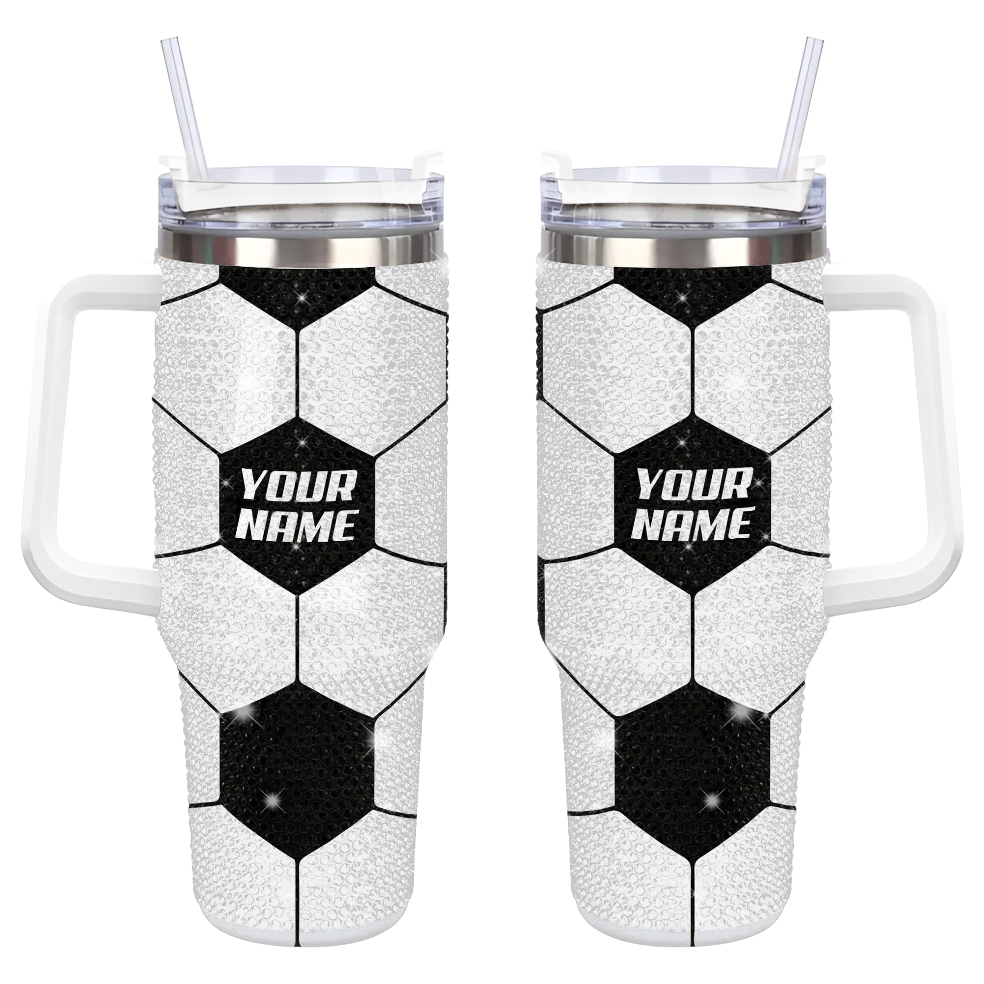 Personalized Football Soccer Glitter Rhinestone Tumbler | Custom Name Diamond Bling Cup 40Oz With Straw | Christmas Gift For Soccer Enthusiasts