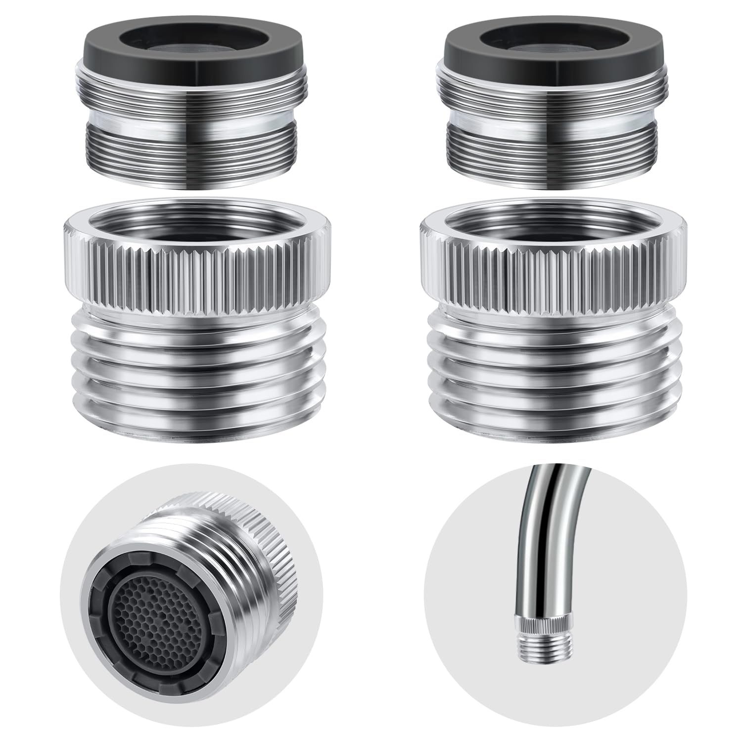 2 Pack Faucet to Hose Adapter with Aerator, Sink to Garden Hose Adapter, Faucet Adapter to Garden Hose for Kitchen and Bathroom, Hose Attachment to Sink, 3/4" GHT Thread Chrome