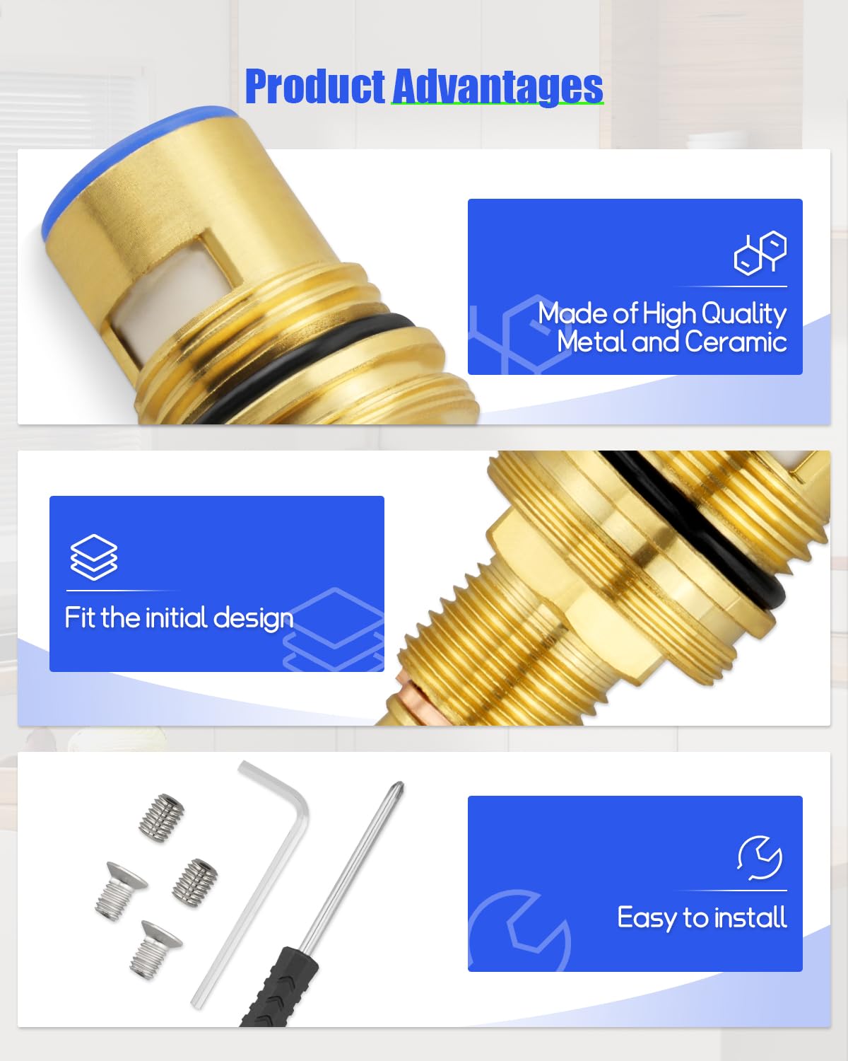 Urnqowuy Brass 1-001 Widespread Cartridge Cold Side Fit for Newport Brass 1-001 Faucet Ceramic Cold Cartridge