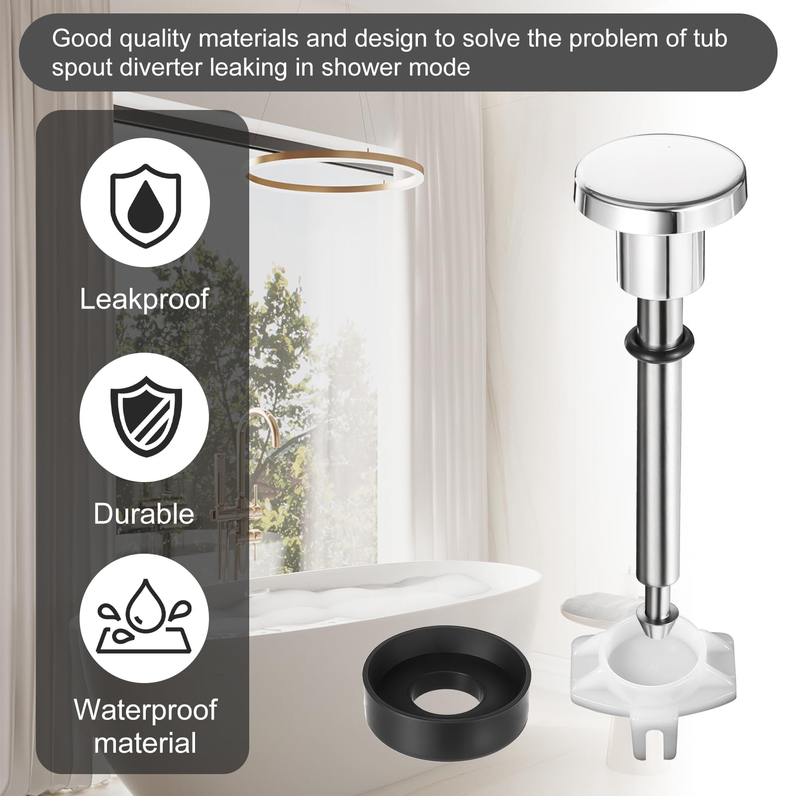 2Set Tub Spout Diverter Repair Kit, Gate Bathroom Shower Bathtub Leaky Tub Faucet Leak Repair Replacement Part, Includes 2 x Diverter Valve Stems, 2 x Cup Seals and 2 x Gates