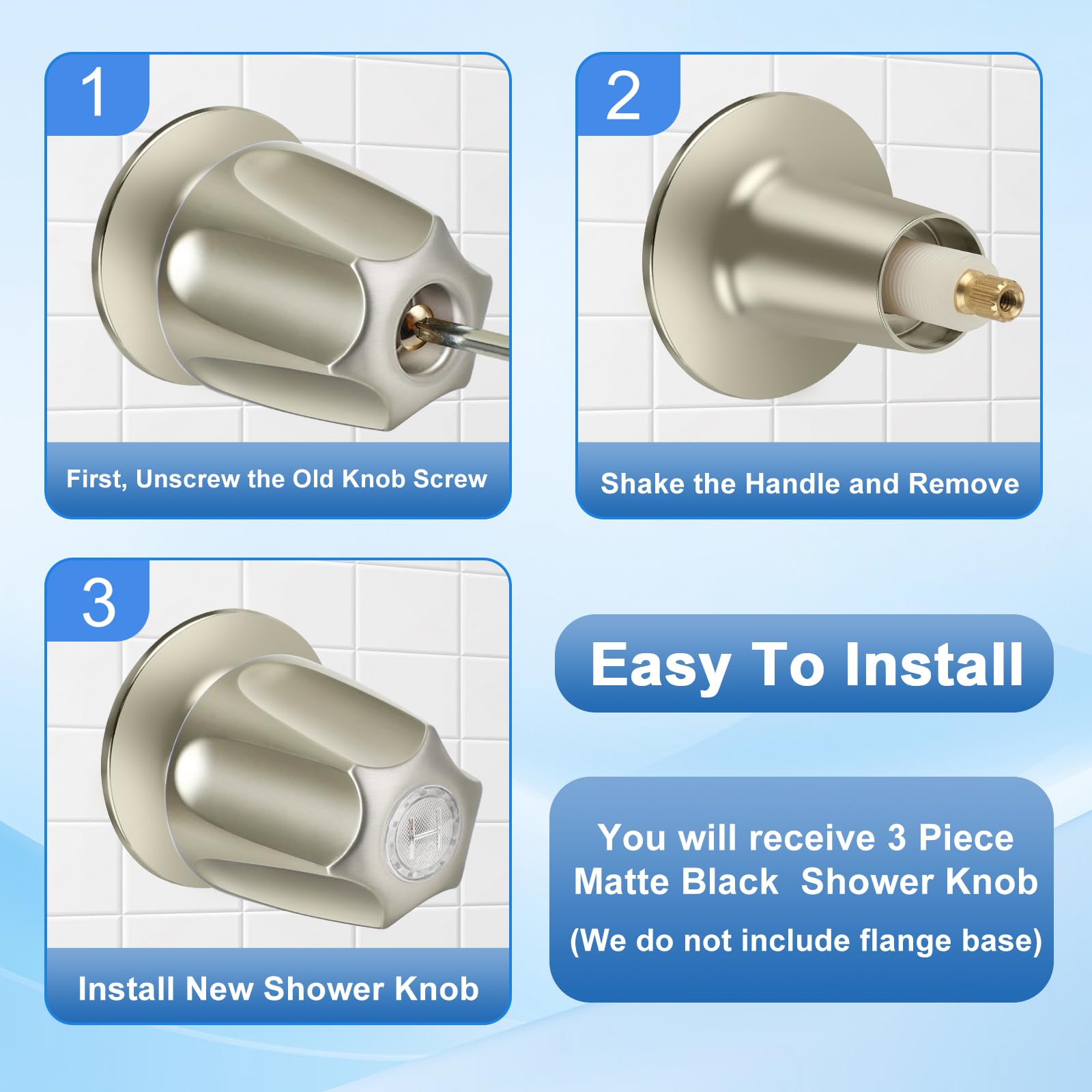 UCDETD Metal Shower Knobs 3 Piece Replacement, Compatible with Price Pfister Verve and Bathtub Shower Faucet Handle, Shower Knobs Include Hot/Cold/Diverter and 3 Screws (Brushed Nickel)