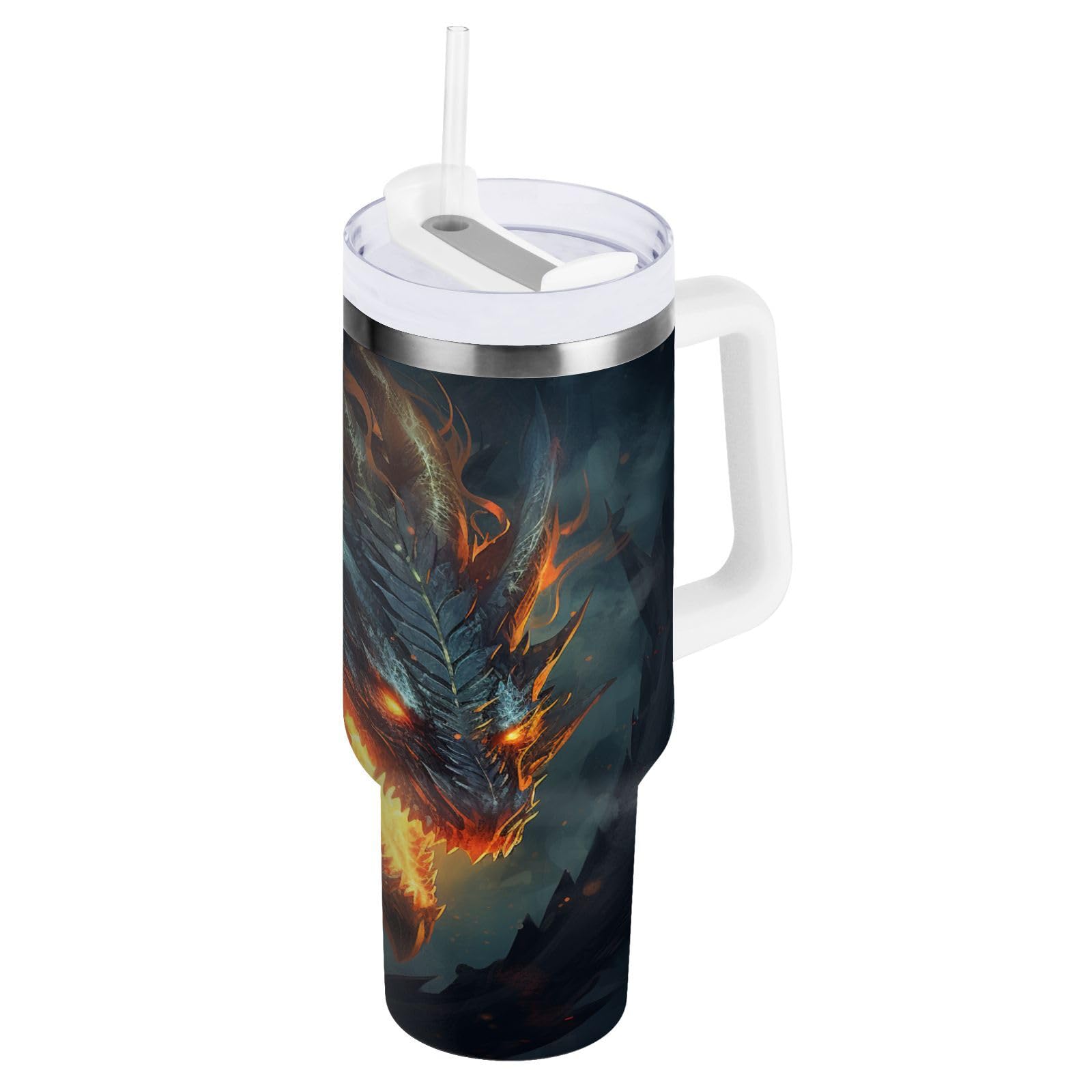 ALAZA Dragon Dark Background 30 oz Tumbler Water Bottle with Straw Lid and Handle,Reusable Insulated Stainless Steel Cup for Women Men Travel Car Cup Holder