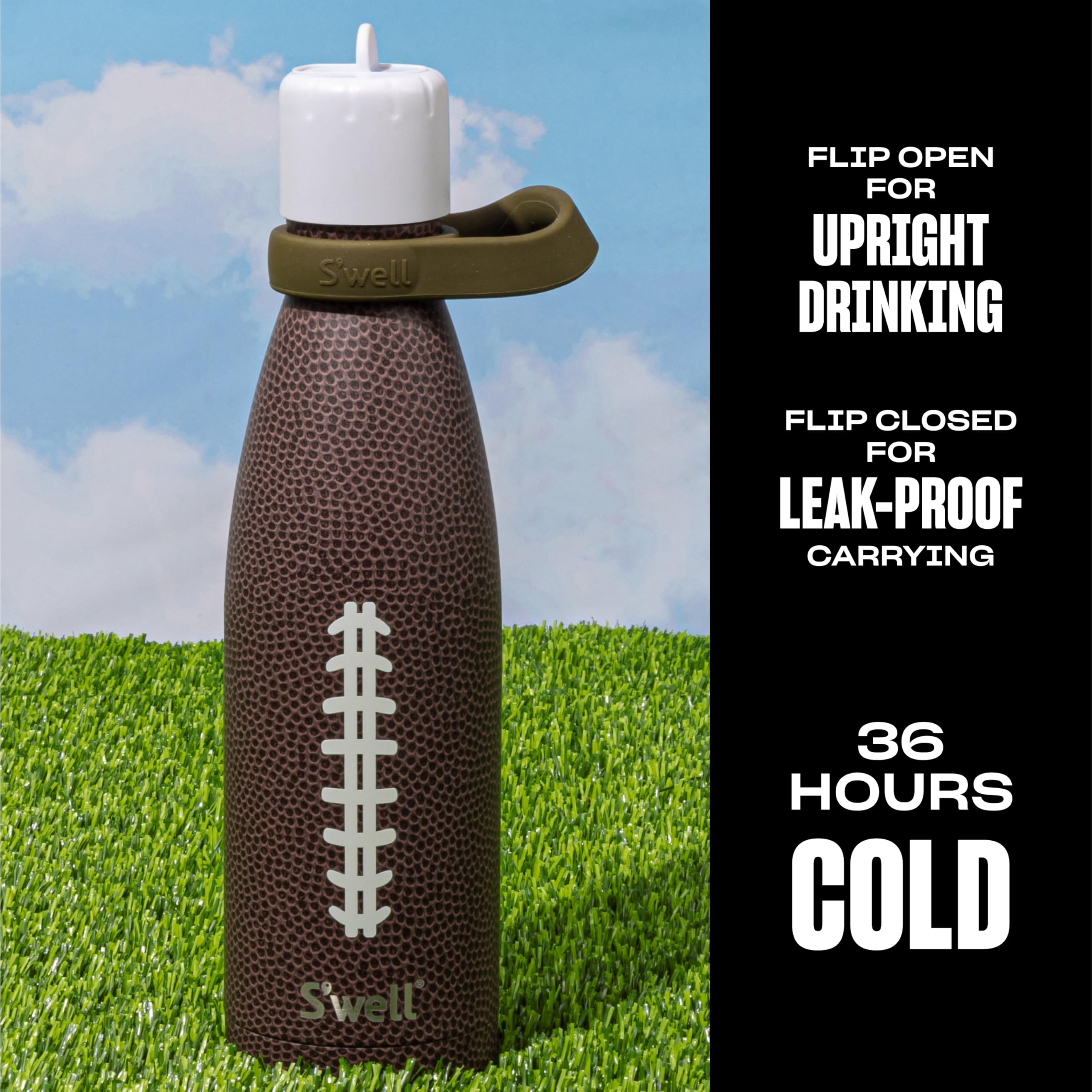 S'well Stainless Steel Water Bottle with Flip Straw Cap and Handle, 17oz, End Zone, Triple Layered Vacuum Insulated Containers Keeps Drinks Cold for 36 Hours and Hot for 10, Perfect for On the Go