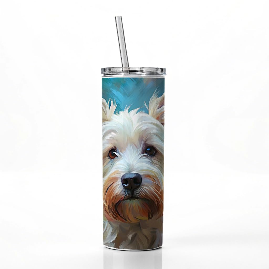 West Highland White Terrier Westie Dog Expressionism Art Skinny Tumbler 20oz with Straw Insulated Water Bottle Gift
