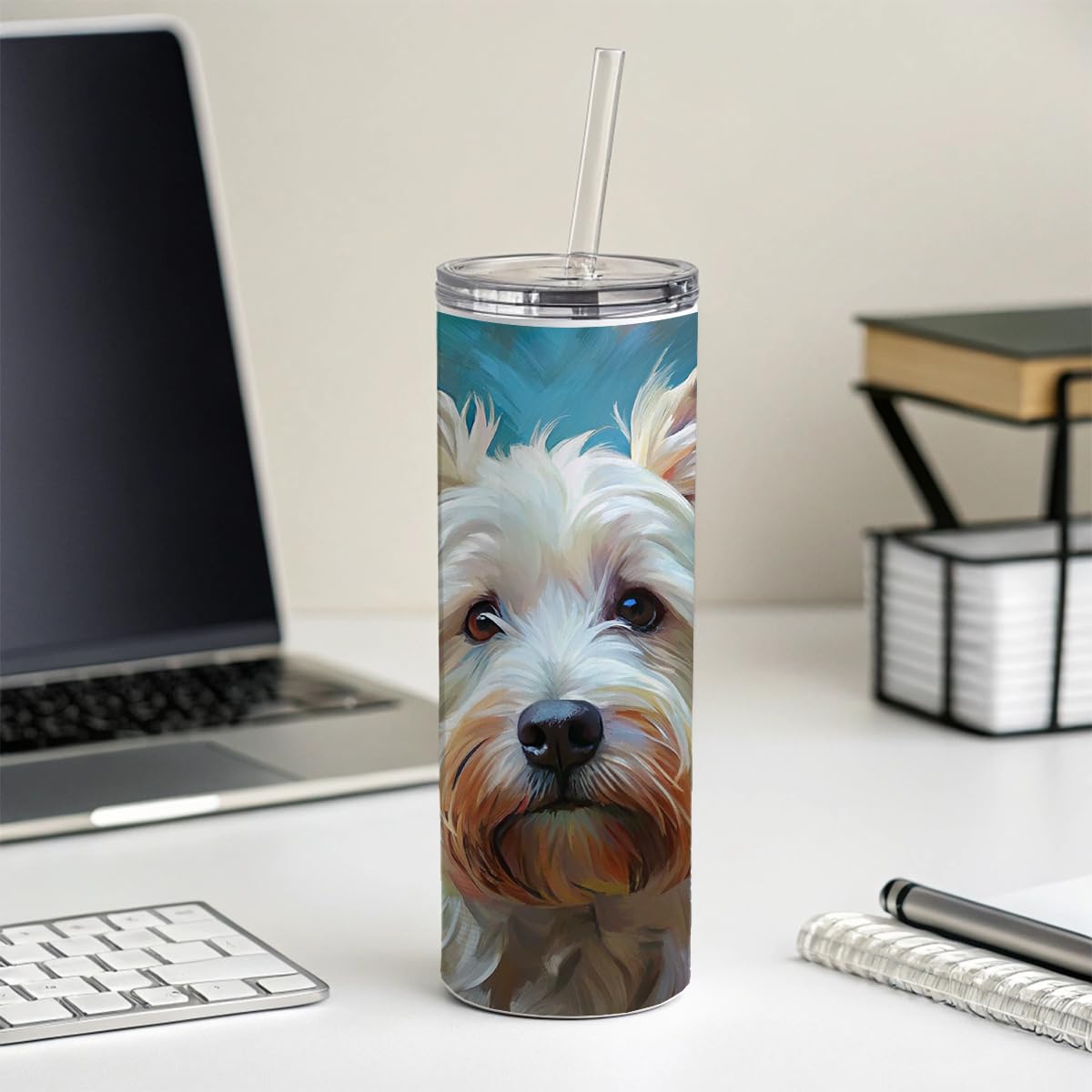 West Highland White Terrier Westie Dog Expressionism Art Skinny Tumbler 20oz with Straw Insulated Water Bottle Gift