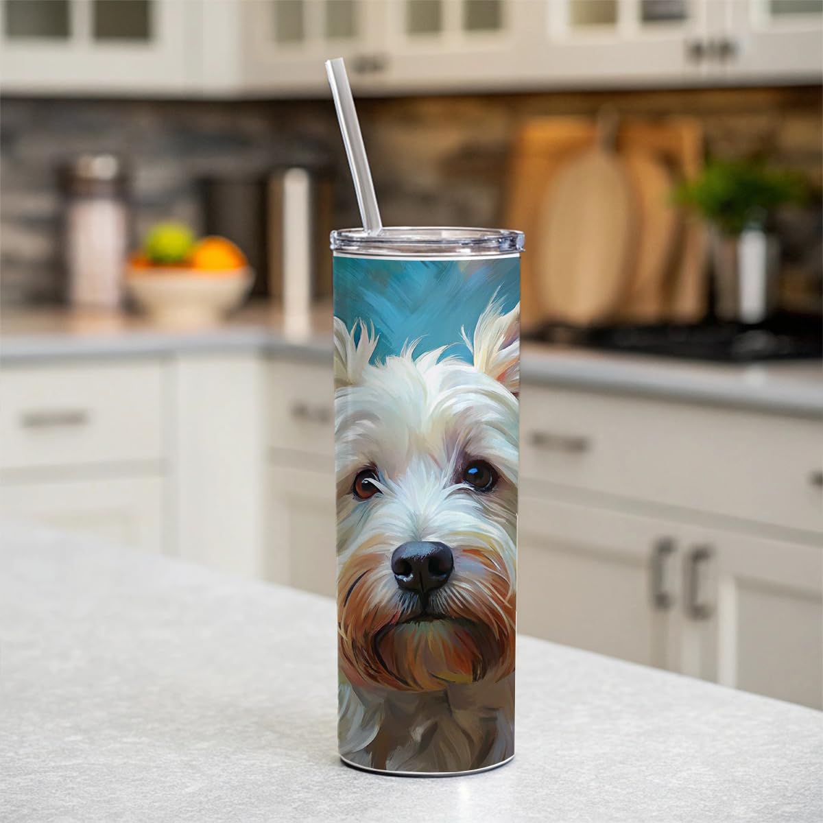 West Highland White Terrier Westie Dog Expressionism Art Skinny Tumbler 20oz with Straw Insulated Water Bottle Gift