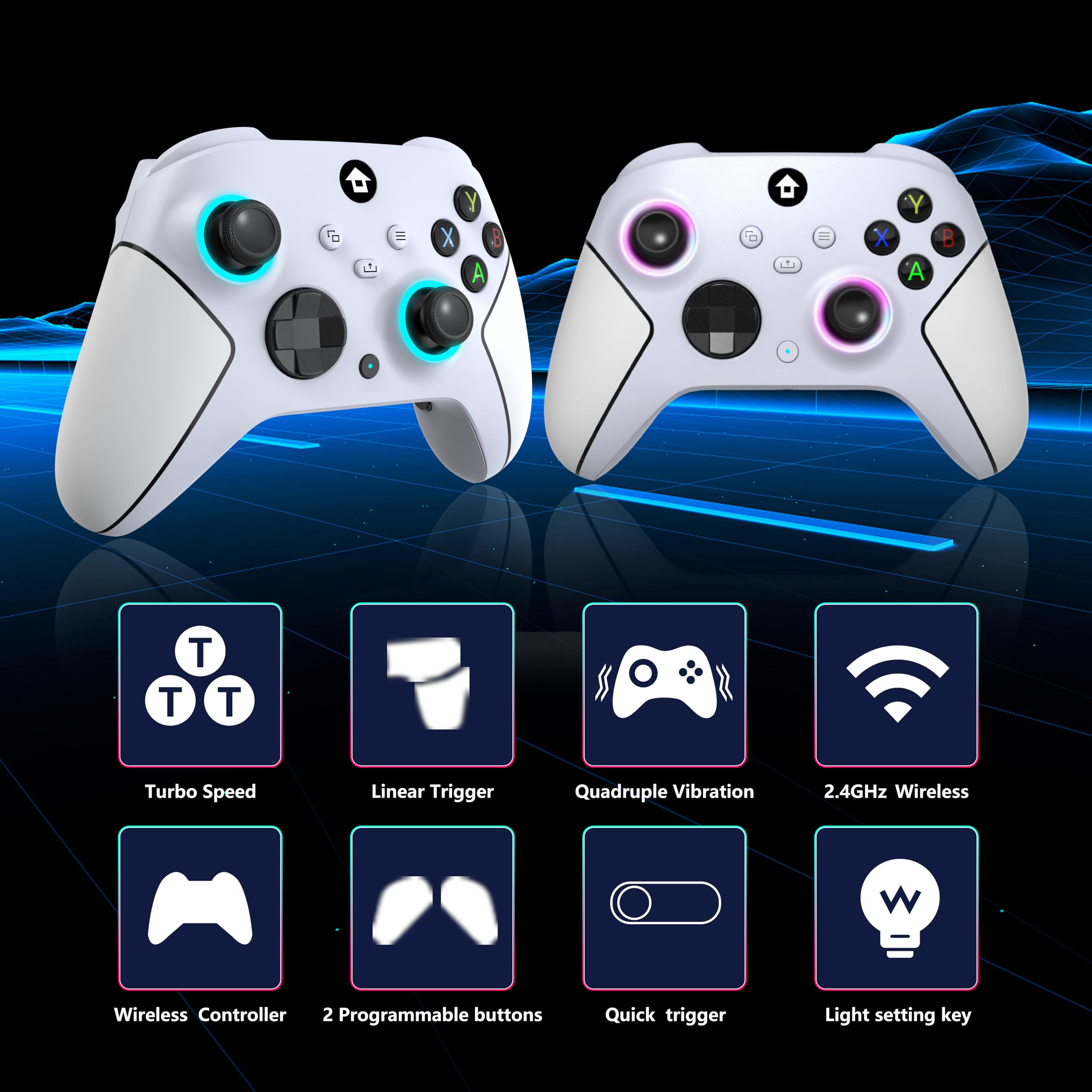 YUYIU Upgraded Wireless Controller with 7 Colors RGB Light for Xbox Controller, Xbox One Series X|S,Consoles,Steam PC Windows, Dual Vibration/Turbo/Programmable, with 3.5mm Audio Jack, 2.4GHZ Adapter