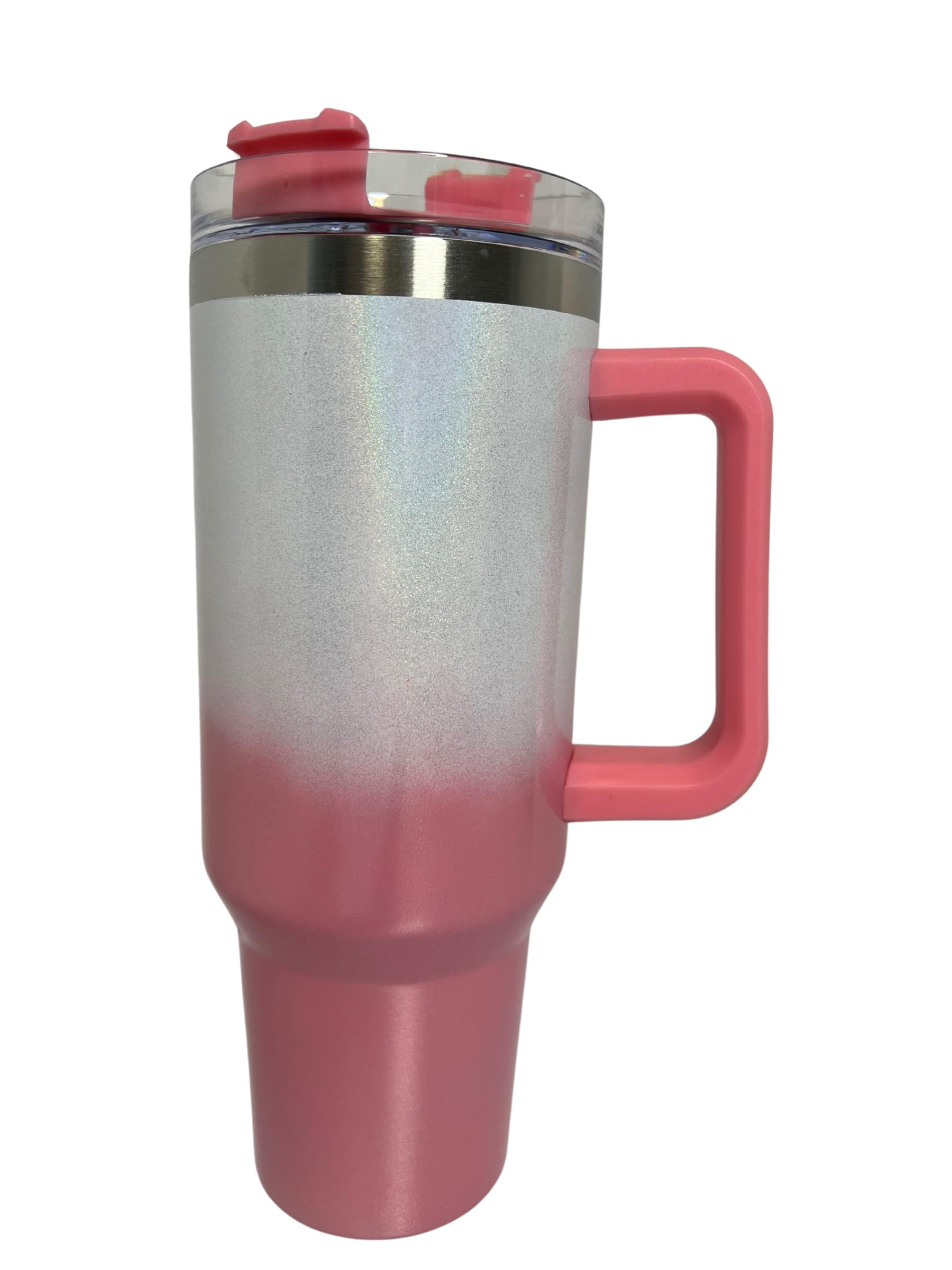 Tumbler Stainless-Steel 40oz with Handle and Straw. Screw-in Lid with Different Positions. Insulated Cup Reusable Water Bottle Mug Cupholder Friendly. Portable Cup. (Pink)