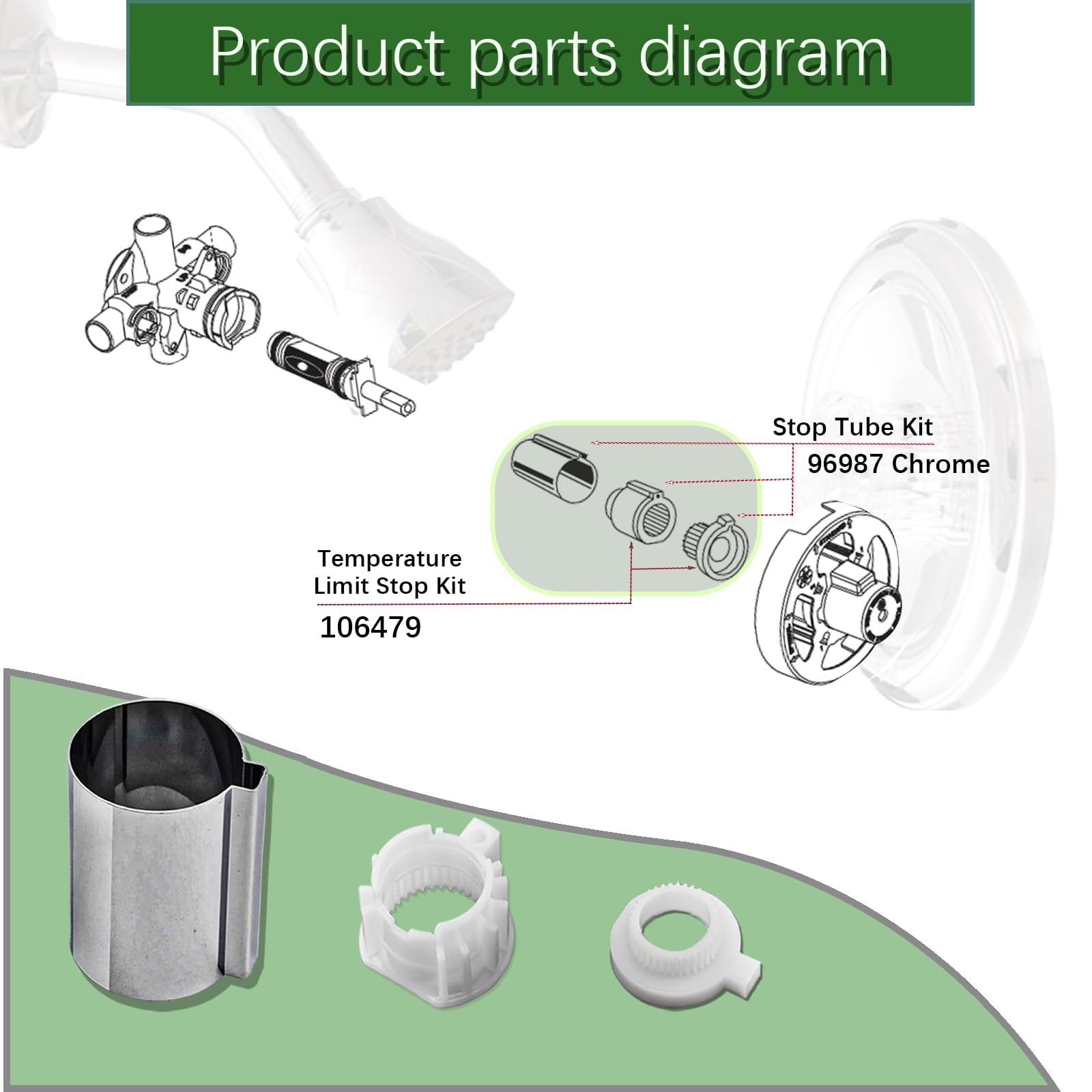 96987 Stop Tube for Moen Posi-Temp 1 Handle tub/Shower Faucet,Temperature Limit Stop Kit, Chrome-2 pack