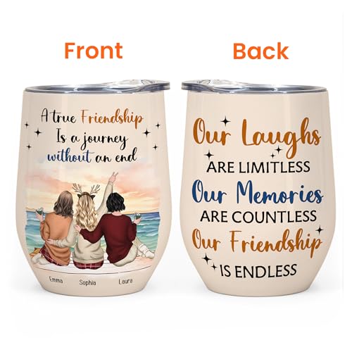 Macorner Personalized Wine Tumbler, A True Friendship Is A Journey Without An End, Gifts for Women Friendship, Best Friend Birthday Gifts, Bestie Gifts for Women Friend, Women Friend Gifts