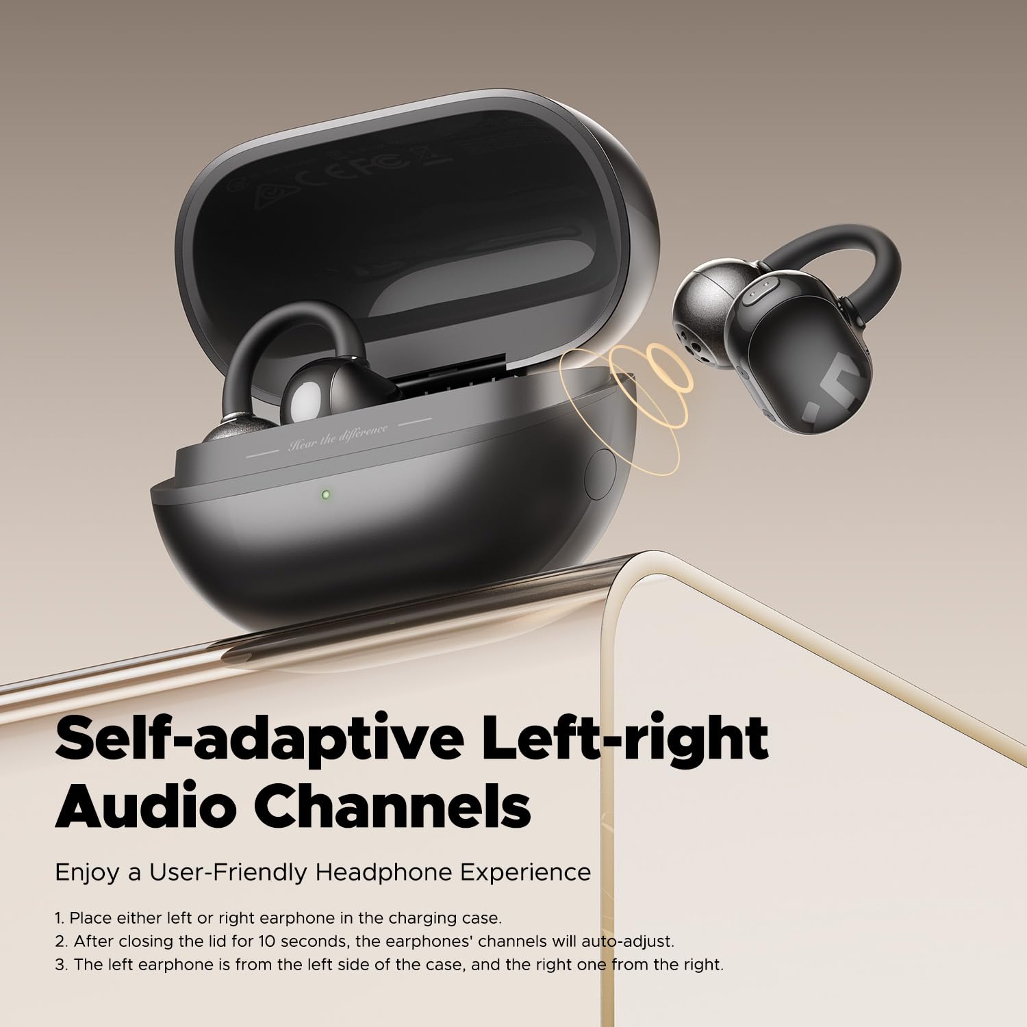 SoundPEATS POP Clip Wireless Open Ear Earbuds, Button Control, Lightweight Comfort Headphones, 30H Playtime, IPX5 Waterproof, Bluetooth 5.4 Immersive Audio Earphones for Sports Running Working, Black