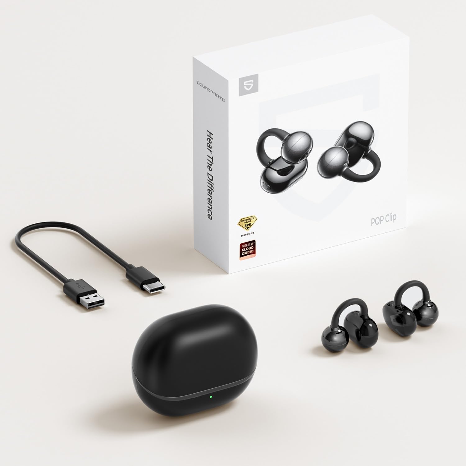 SoundPEATS POP Clip Wireless Open Ear Earbuds, Button Control, Lightweight Comfort Headphones, 30H Playtime, IPX5 Waterproof, Bluetooth 5.4 Immersive Audio Earphones for Sports Running Working, Black