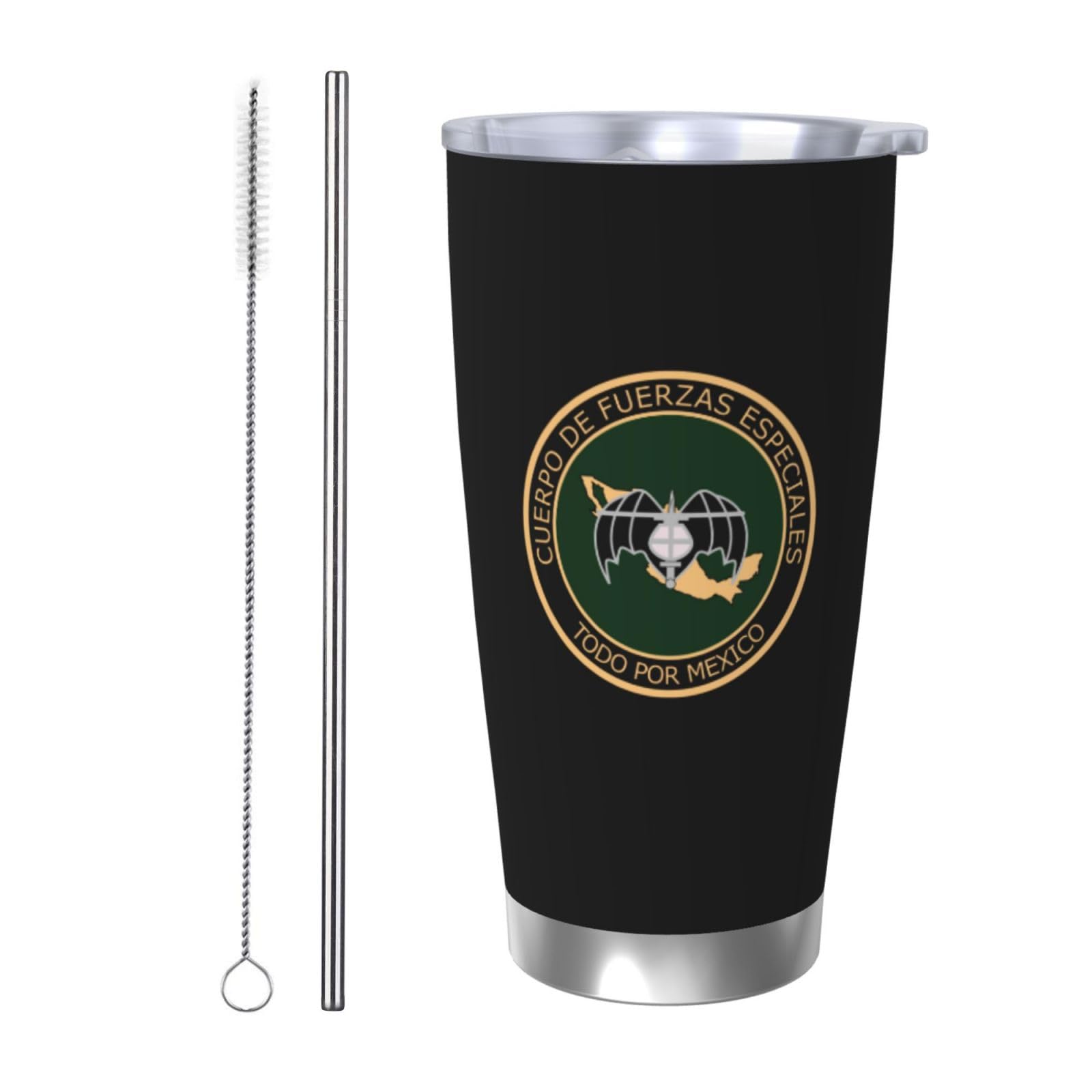 Biaomn Cuerpo De Fuerzas Especiales De Mexico Stainless Steel Tumbler Vacuum Insulated Travel Tumbler With Lid Coffee Mug Car Cup For Home Office Outdoor 20oz