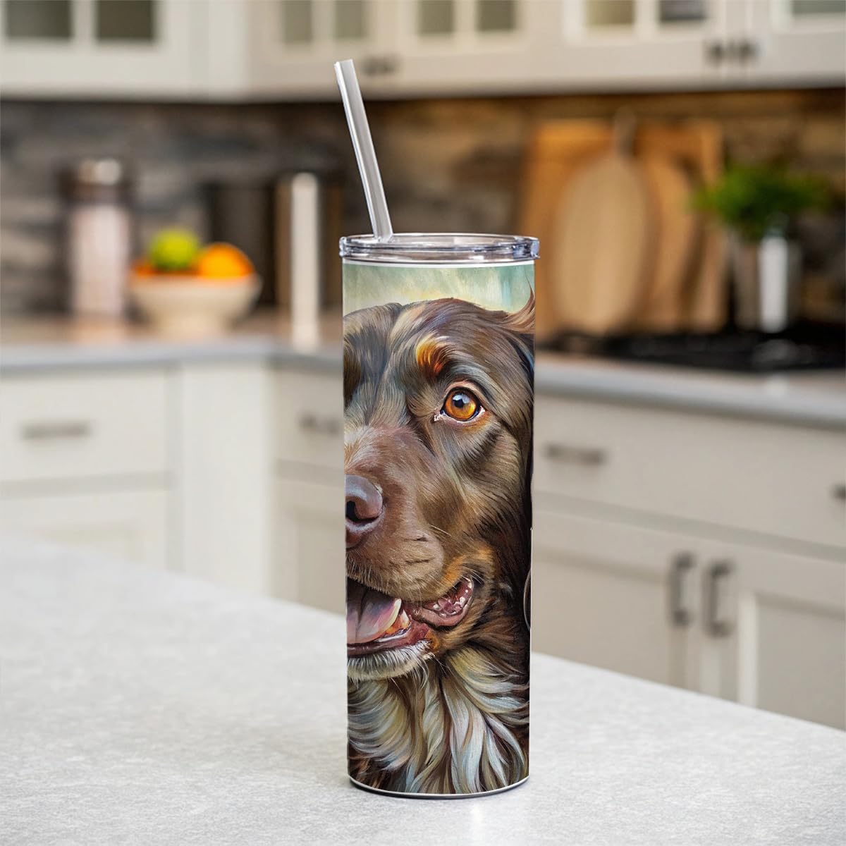 Boykin Spaniel Dog Illustration Skinny Tumbler 20oz with Straw Insulated Water Bottle Gift