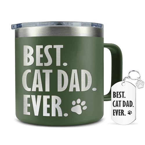 Hyturtle Best Cat Dad Ever Coffee Mug - Forest Green Tumbler 14 Oz - Gifts For Dad from Daughter Son - Birthday Gifts for Men - Fathers Day & Christmas