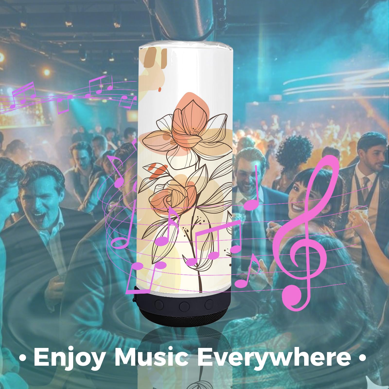 Lilsofee 6 Pack 20 OZ Sublimation Blank Tumblers Bulk Stainless Steels Double Vacuum Bluetooth Speaker Music Insulated Tumbler with Lid and Straw Heat Transfer Cup Black