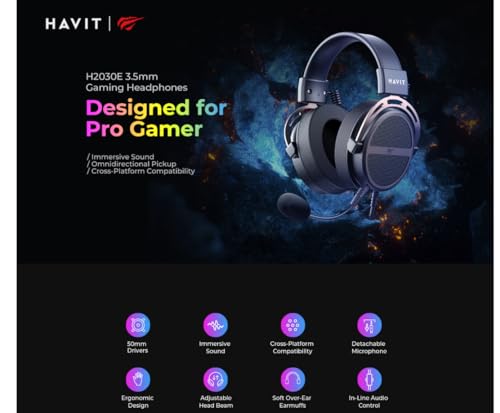 Havit H2030E 3.5mm Gaming Headset 50mm Drivers, Detachable Microphone, Cross-Platform Compatibility_Black+Green