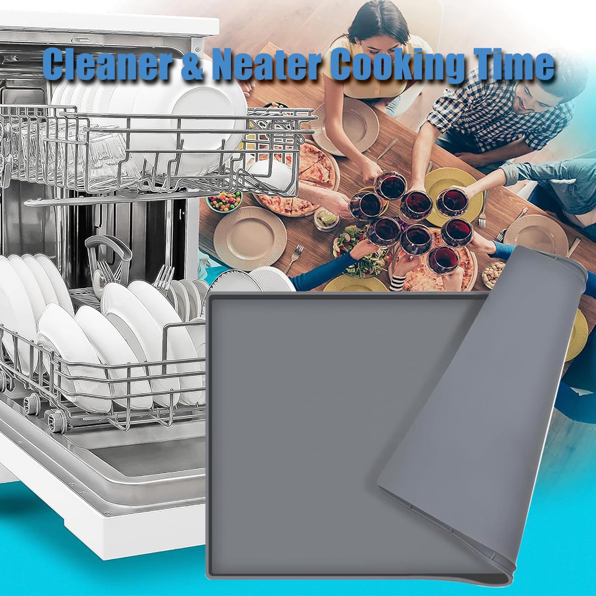 Dishwasher Drain Pan Mat, Portable Dishwasher Silicone Mat with Raised Edge, Small Dishwashers Drip Pan Dishwashers Tray for Leaks, Non-Slip Waterproof Protector Pad, 23.6''x23.6''
