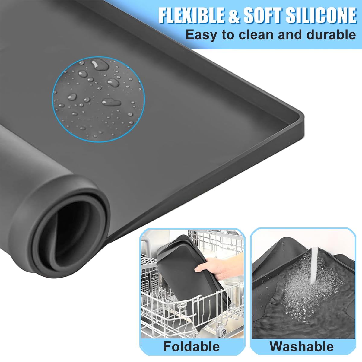 Dishwasher Drain Pan Mat, Portable Dishwasher Silicone Mat with Raised Edge, Small Dishwashers Drip Pan Dishwashers Tray for Leaks, Non-Slip Waterproof Protector Pad, 23.6''x23.6''
