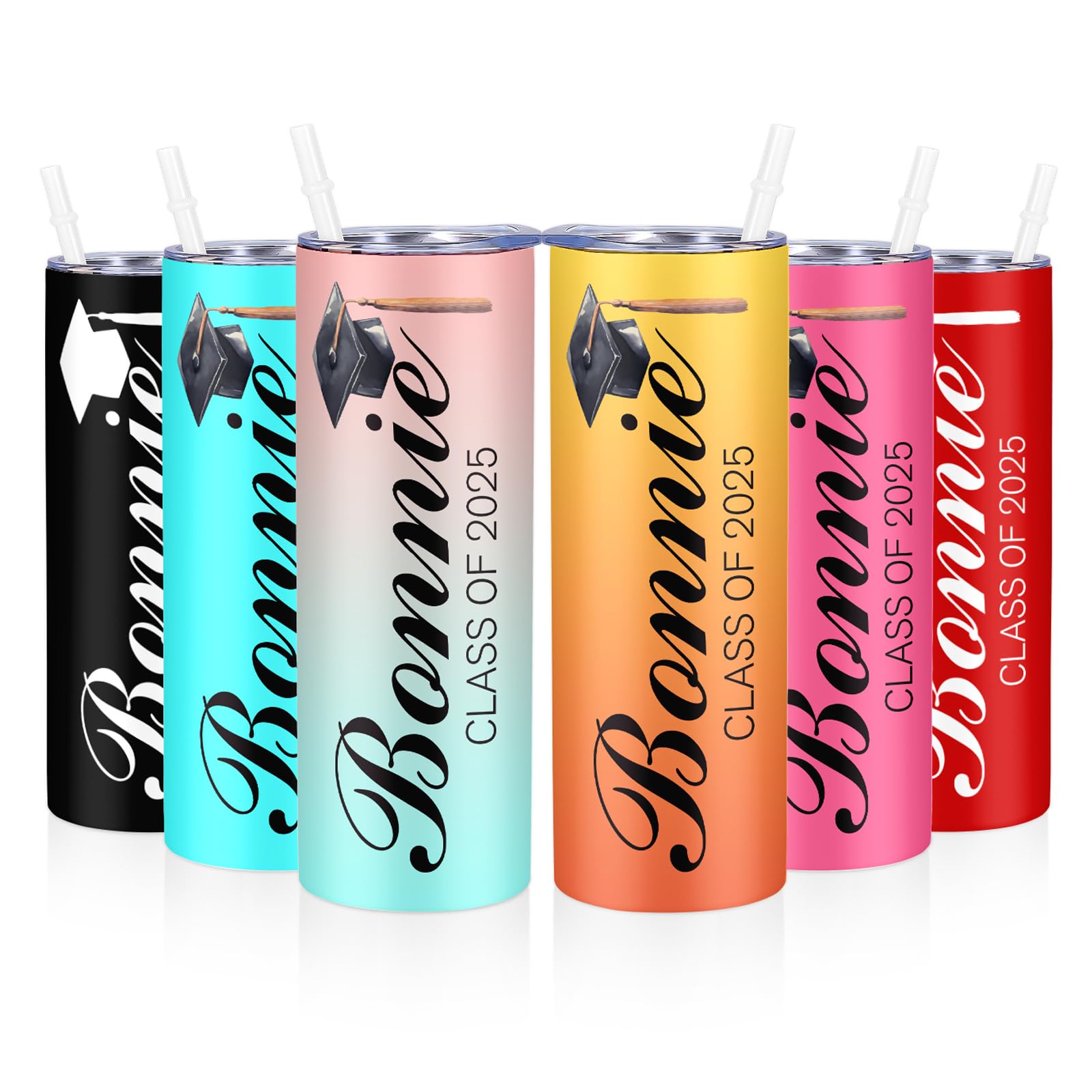 Personalized Graduation Tumbler Gifts for Her Him - Class of 2025 Graduation Gifts for Girls Boys, Custom Graduation Skinny Tumblers with Lid and Straw, High School Masters Degree Phd Graduation Gifts