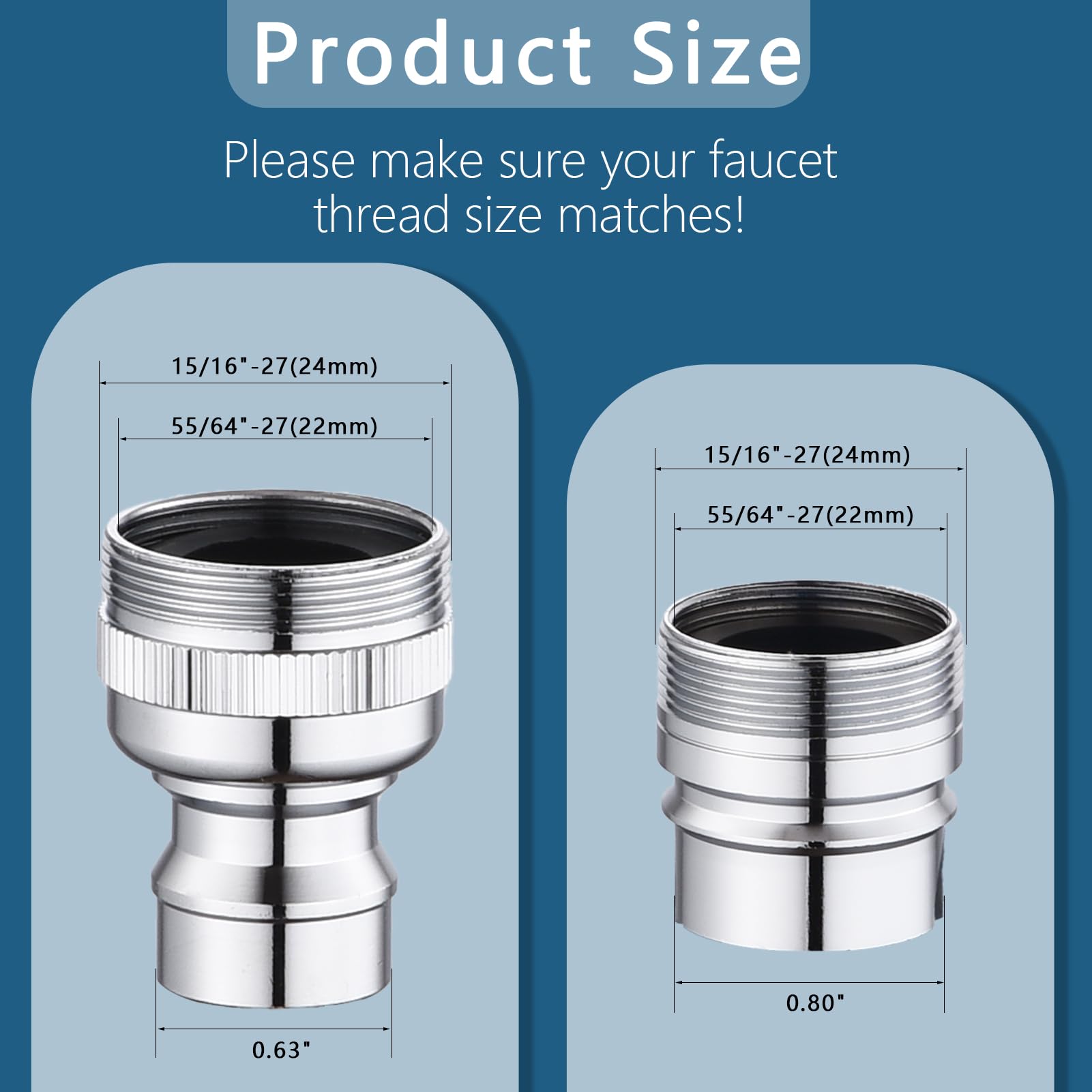 LUOFANT Dishwasher Faucet Adapter with Aerator, Sink Faucet Adapter for Portable Washer, Dishwasher Snap Connection, 15/16-27 Male Outside and 55/64-27 Female Inside,Chrome