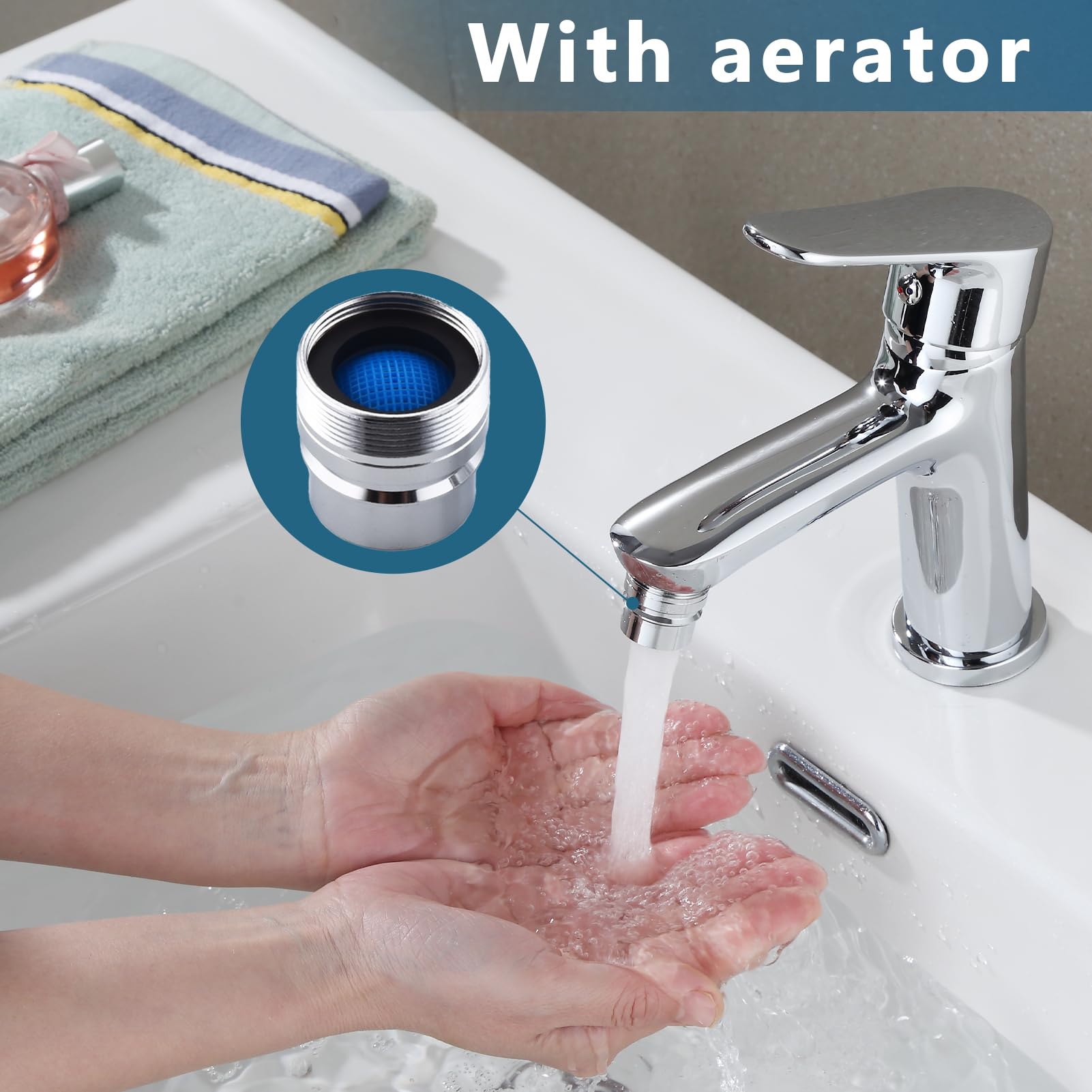 LUOFANT Dishwasher Faucet Adapter with Aerator, Sink Faucet Adapter for Portable Washer, Dishwasher Snap Connection, 15/16-27 Male Outside and 55/64-27 Female Inside,Chrome