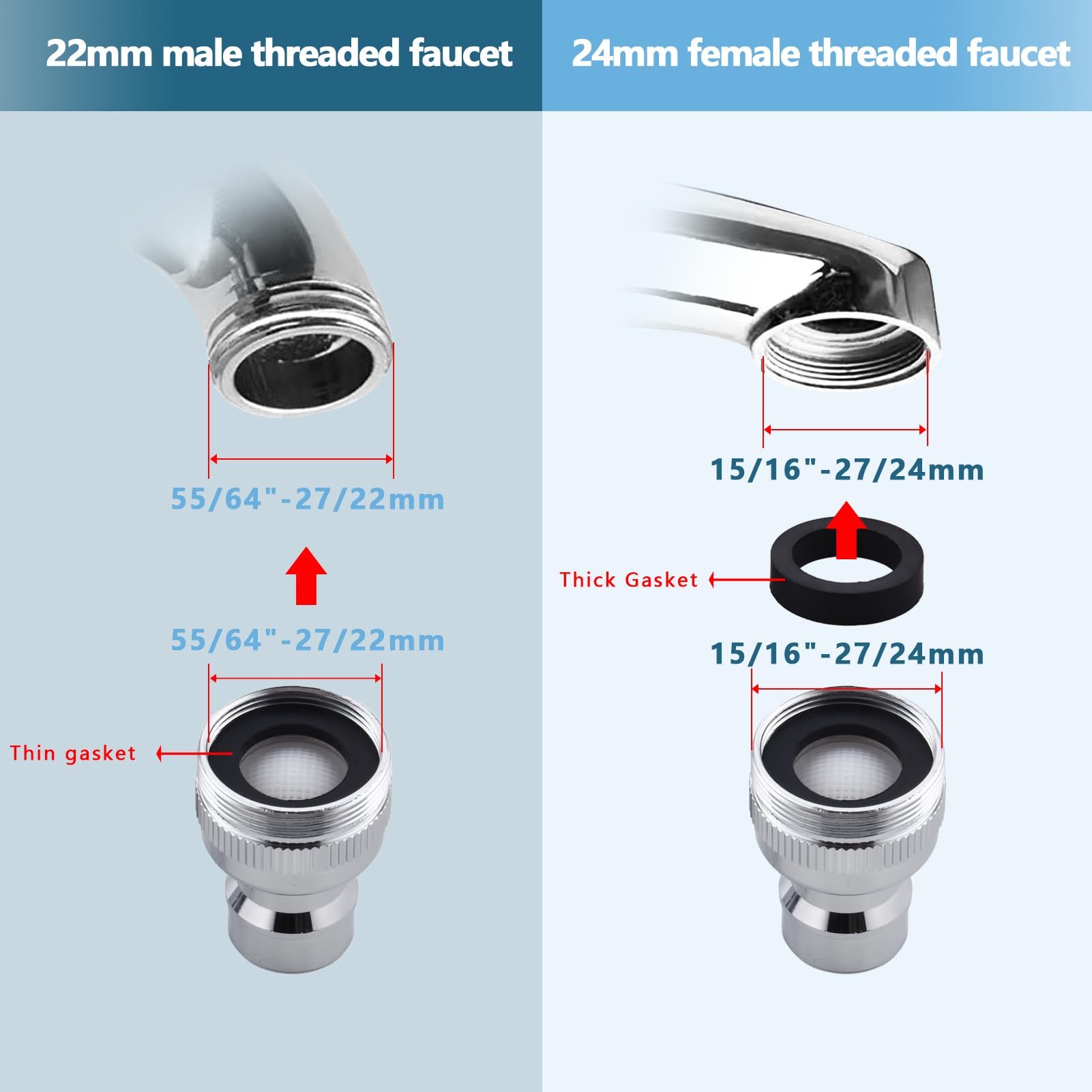 LUOFANT Dishwasher Faucet Adapter with Aerator, Sink Faucet Adapter for Portable Washer, Dishwasher Snap Connection, 15/16-27 Male Outside and 55/64-27 Female Inside,Chrome