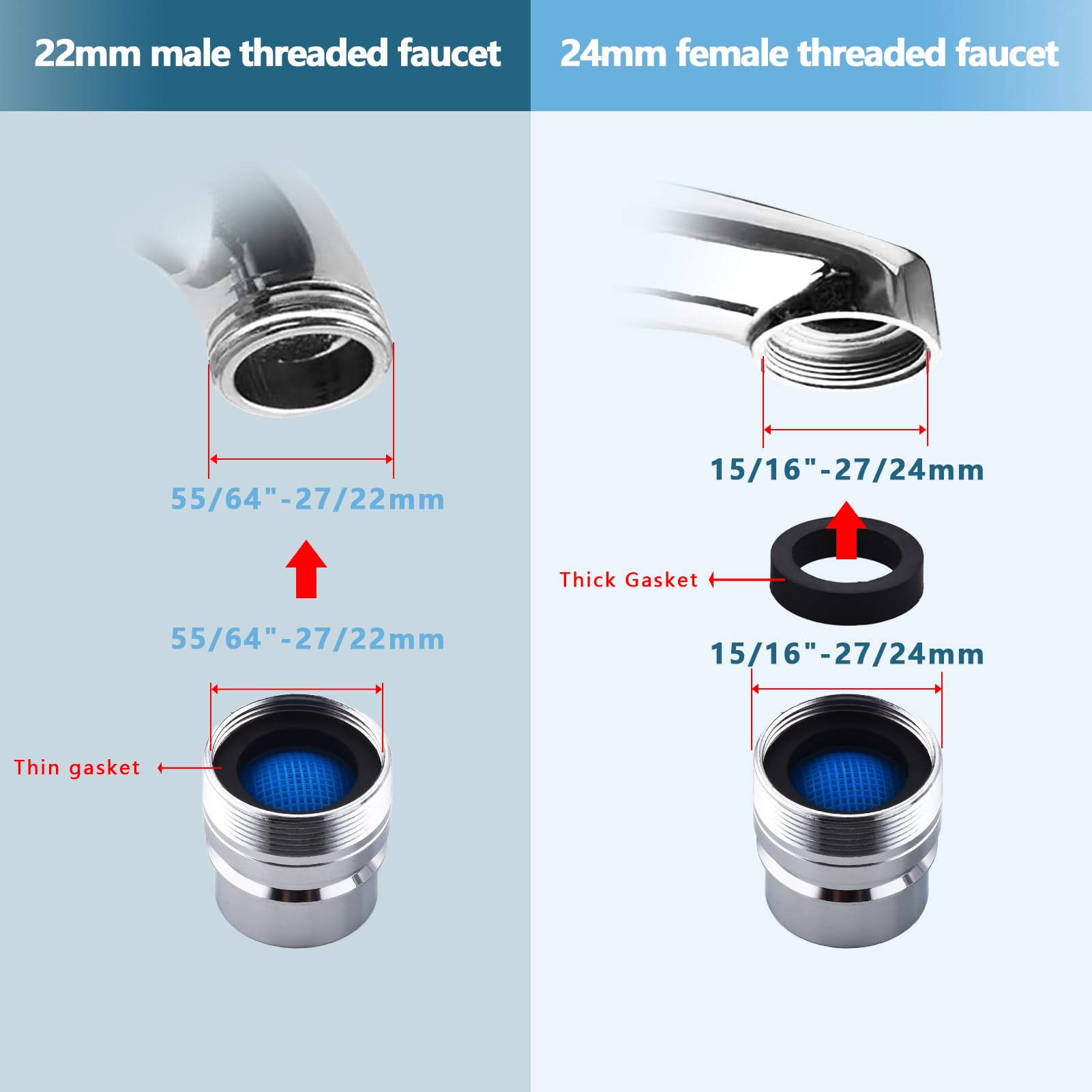 LUOFANT Dishwasher Faucet Adapter with Aerator, Sink Faucet Adapter for Portable Washer, Dishwasher Snap Connection, 15/16-27 Male Outside and 55/64-27 Female Inside,Chrome