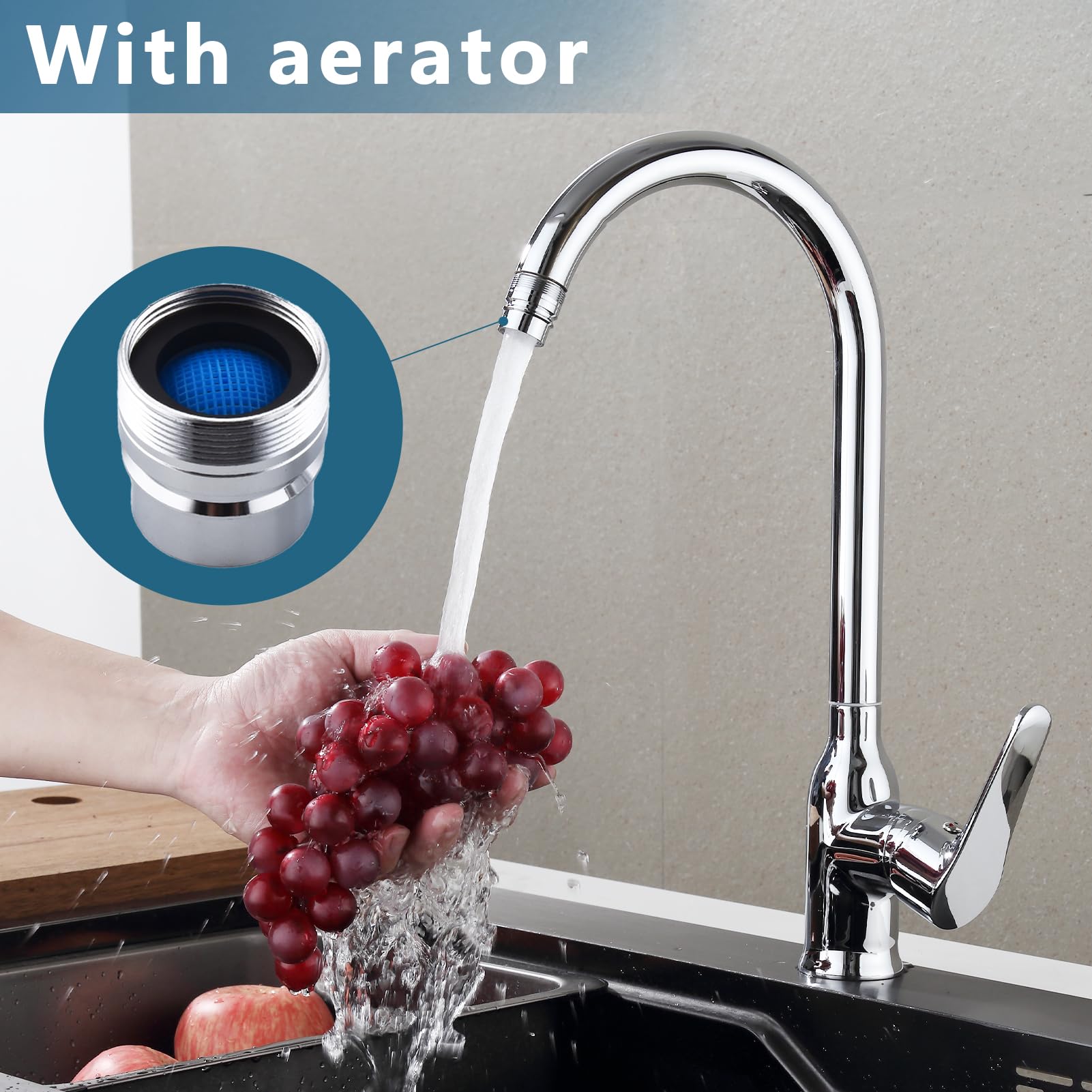 LUOFANT Dishwasher Faucet Adapter with Aerator, Sink Faucet Adapter for Portable Washer, Dishwasher Snap Connection, 15/16-27 Male Outside and 55/64-27 Female Inside,Chrome