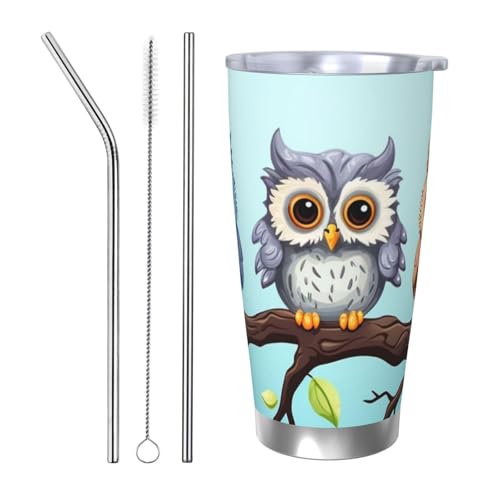 GDSHJKLW Owls On A Branch Tumbler With Lid And Straw 20oz Stainless Steel Leakproof Travel Coffee Mug Double Wall Insulated Cup Gifts For Women Home Office
