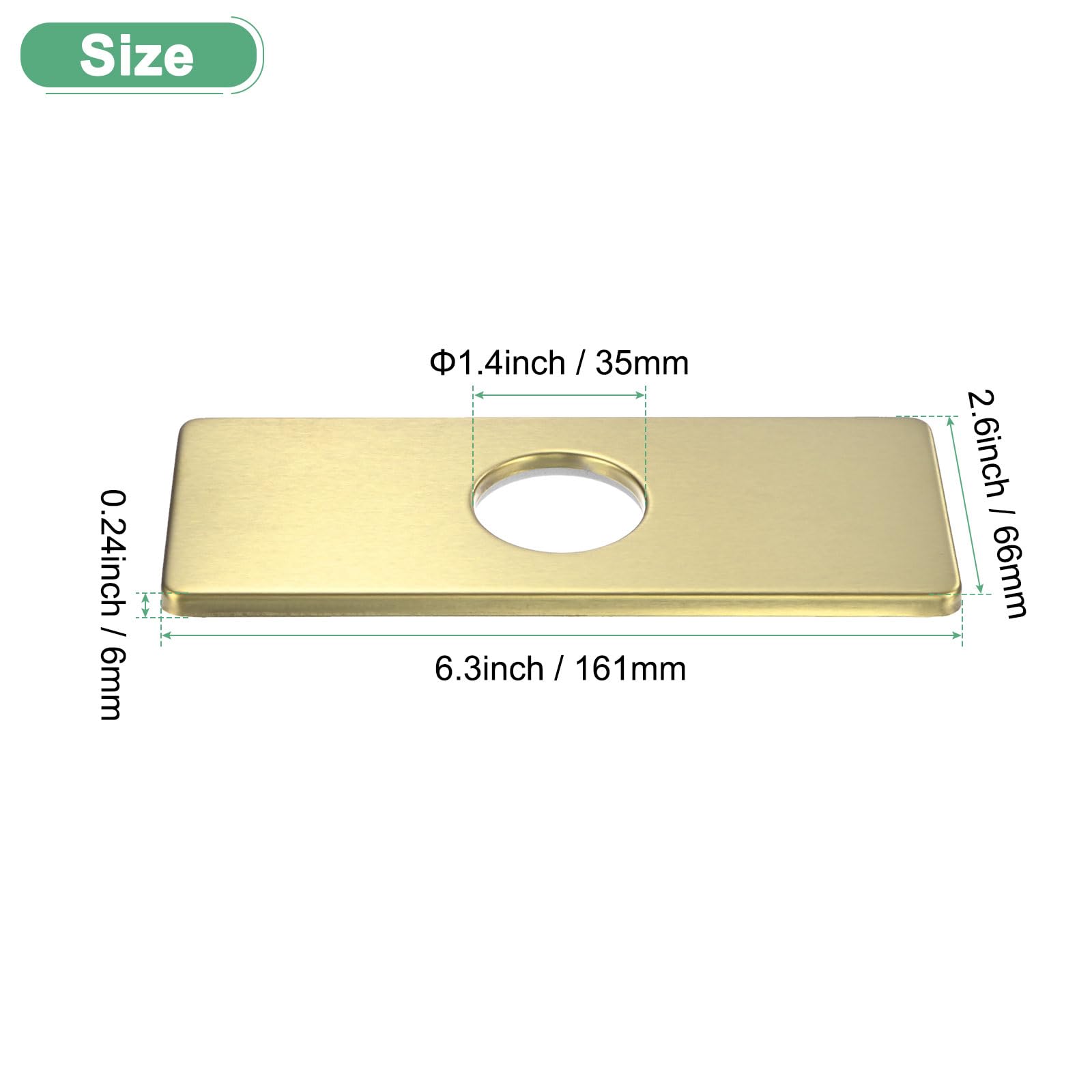 M METERXITY Faucet Deck Plate, 6 Inch Square Hole Cover Deck Plate for Bathroom/Kitchen Sink, 304 Stainless Steel Escutcheon Faucet Plate [Brushed Gold]