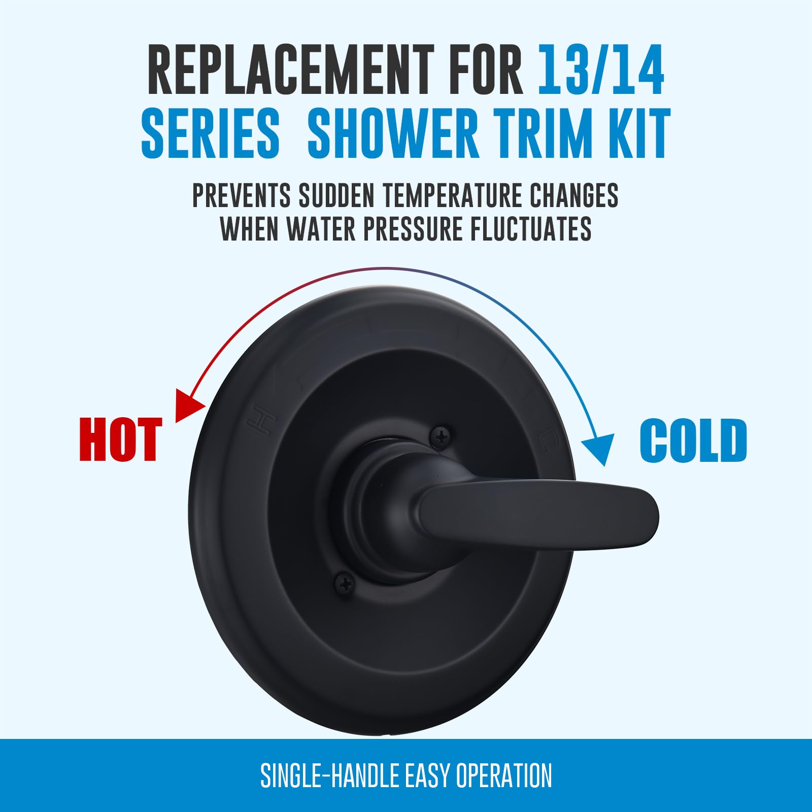 Replacement for Delta Classic 13 Series Single-Function Trim Kit, T13010 Shower Handle, Fit Delta Shower Valve R10000 Series, Matte Black (Cartridge Included)