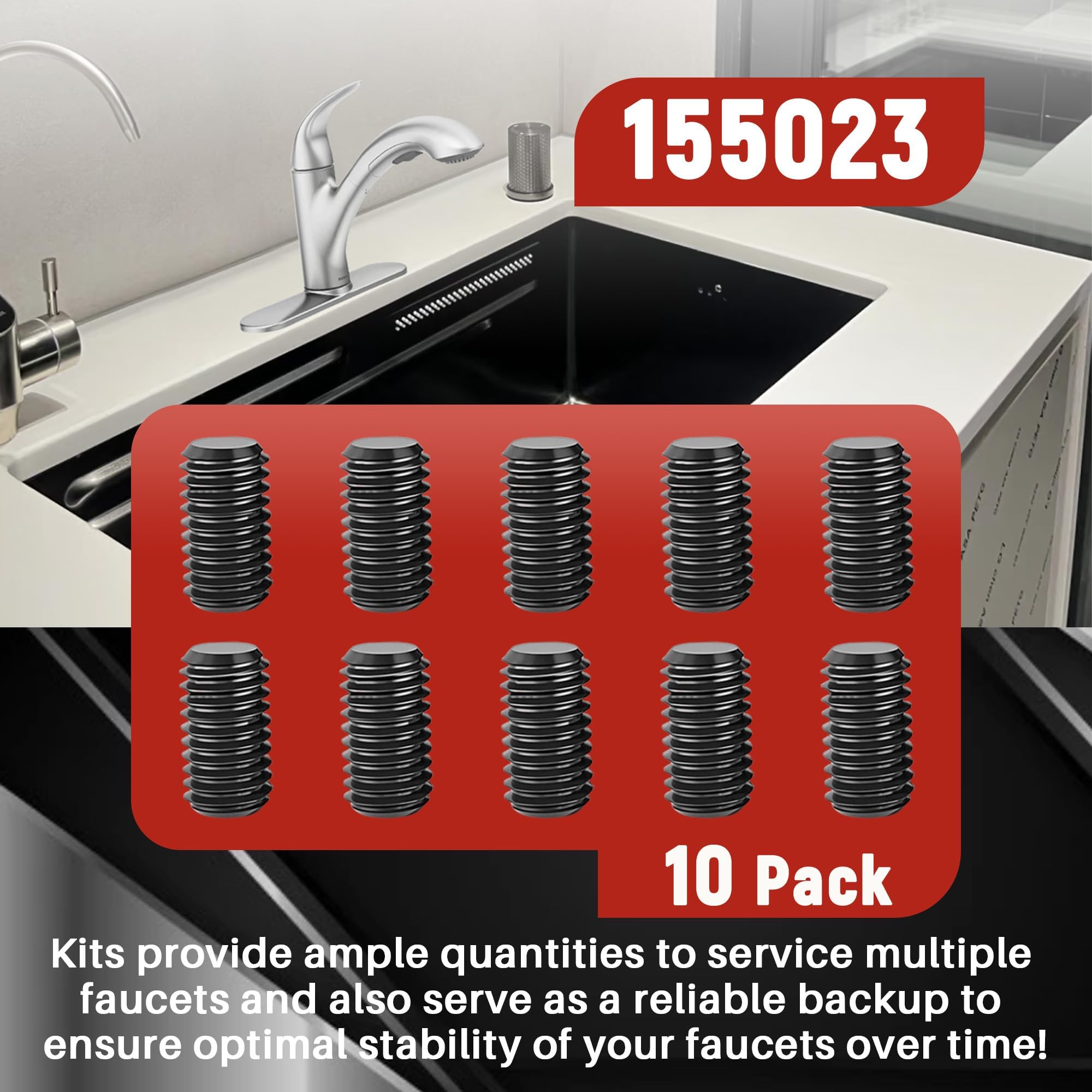 Terixe 10-Pack 155023 Screw Kit Replacement for Moen | Carbon Steel Set Screw Kit | Includes Wrench for Kitchen Faucet Handle Repair & Faucet Replacement Parts